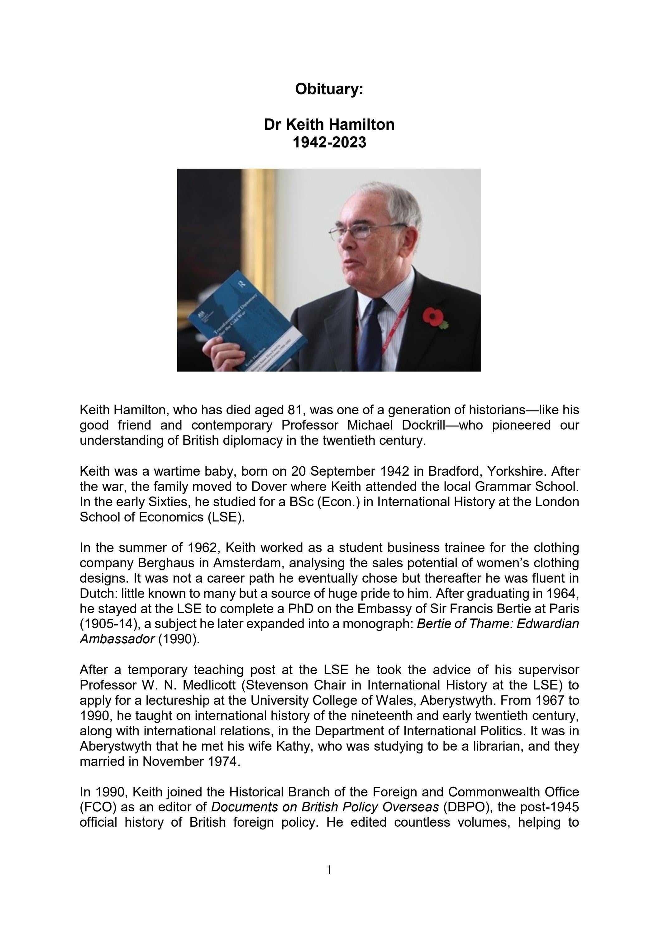 Obituary: Dr Keith Hamilton (1942-2023) by FCDO Historians - Issuu