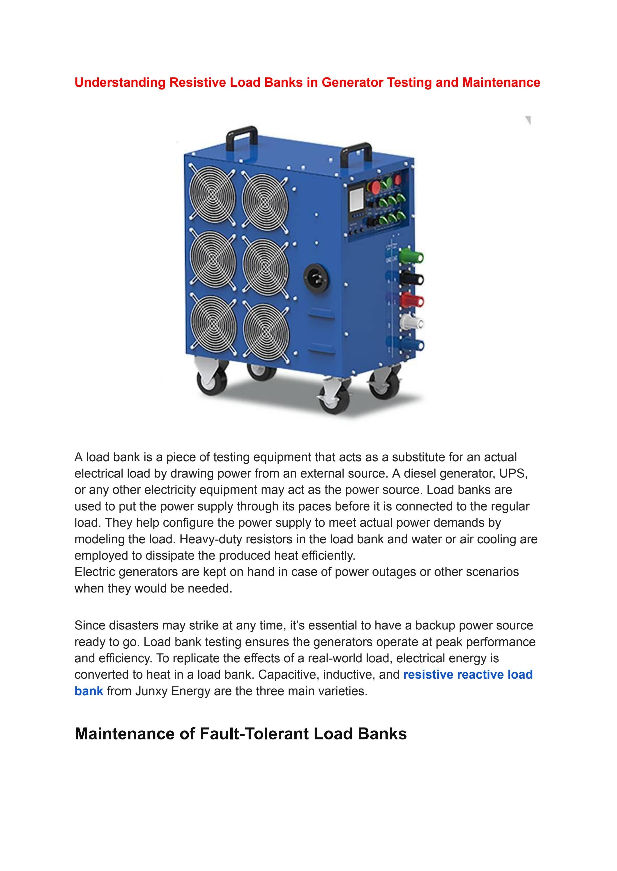Understanding Resistive Load Banks in Generator Testing and Maintenance ...