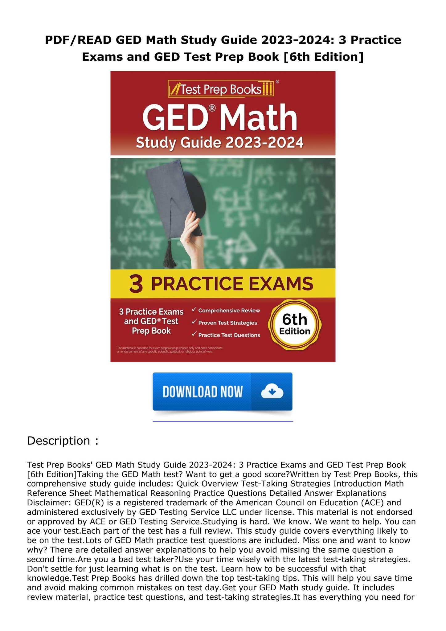 PDF/READ GED Math Study Guide 2023-2024: 3 Practice Exams and GED Test ...