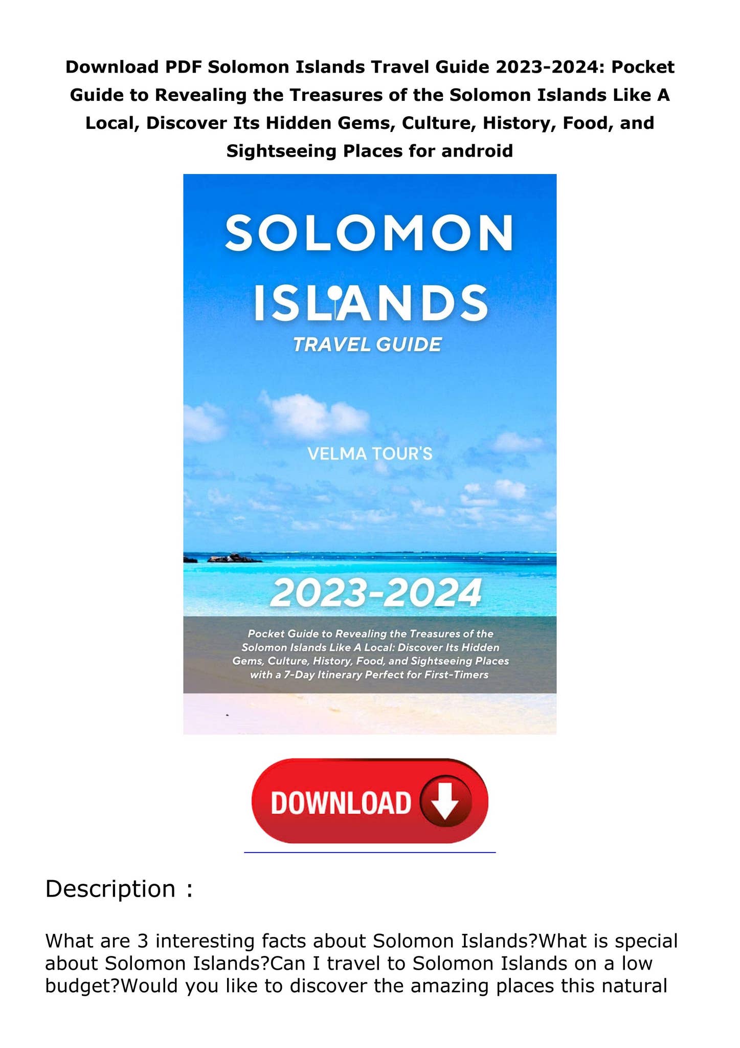 Download PDF Solomon Islands Travel Guide 2023-2024: Pocket Guide to ...