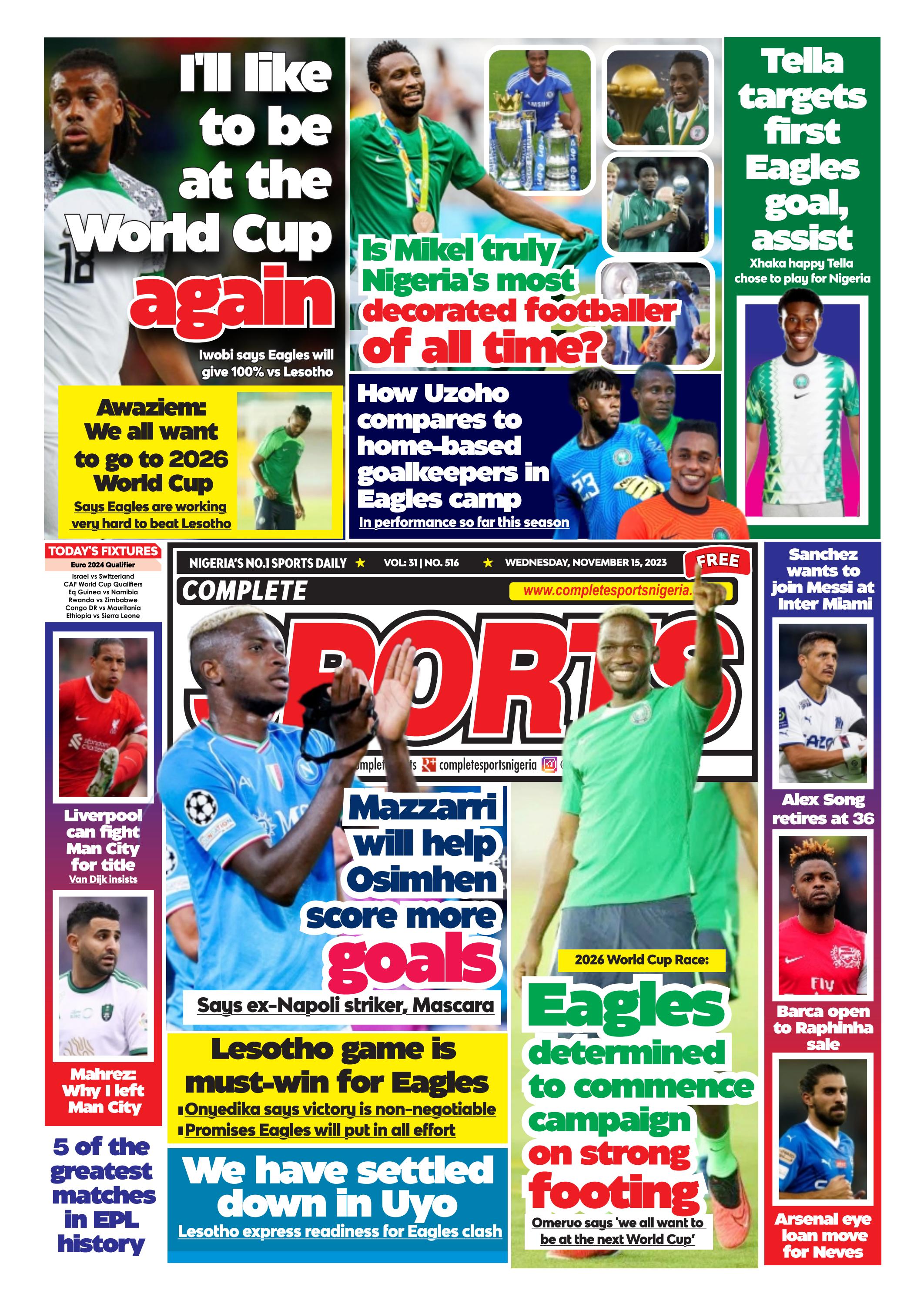 COMPLETE SPORTS - WEDNESDAY, NOV 15, 2023 by Complete Sports - Issuu