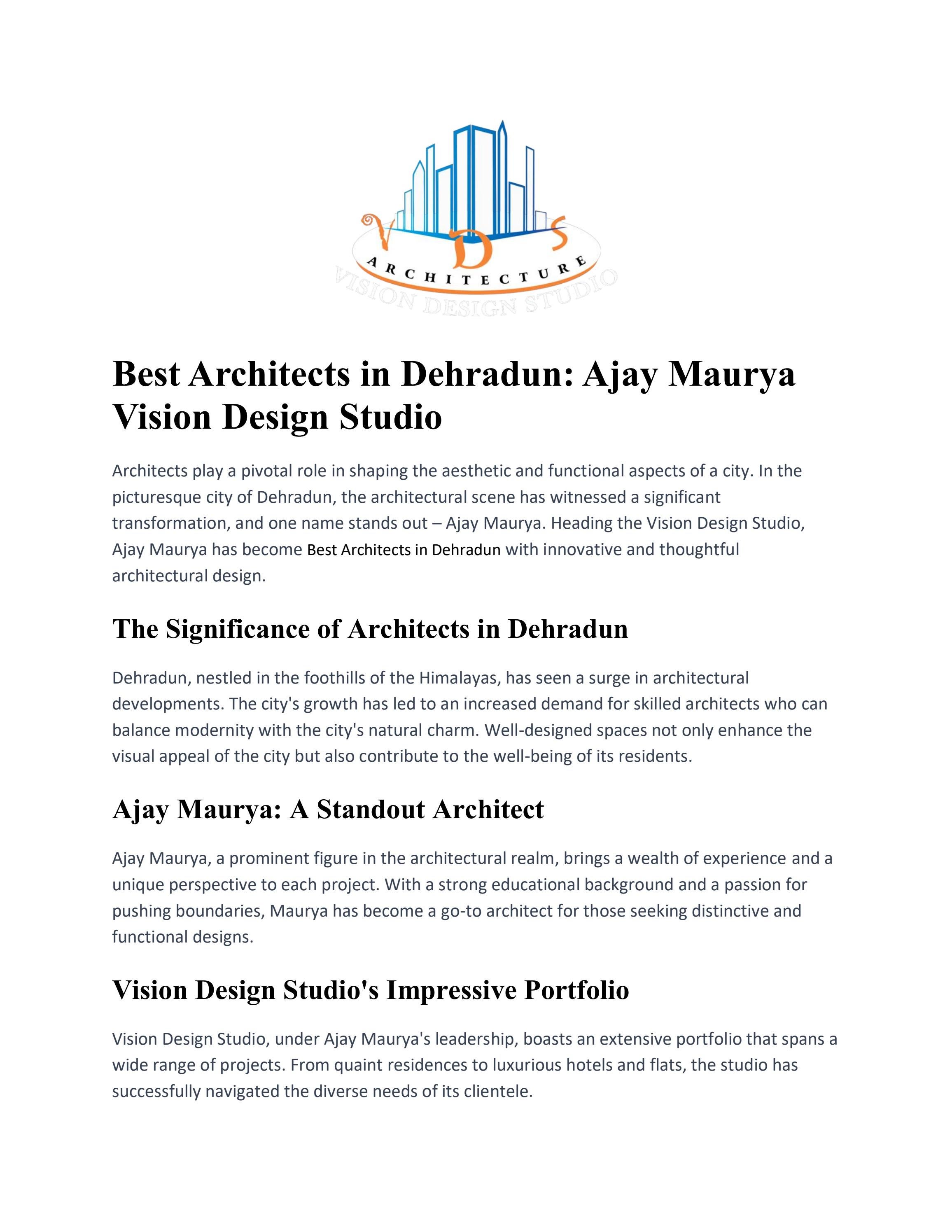 Best Architects in Dehradun: Ajay Maurya Vision Design Studio by Vision Design Studio - Issuu