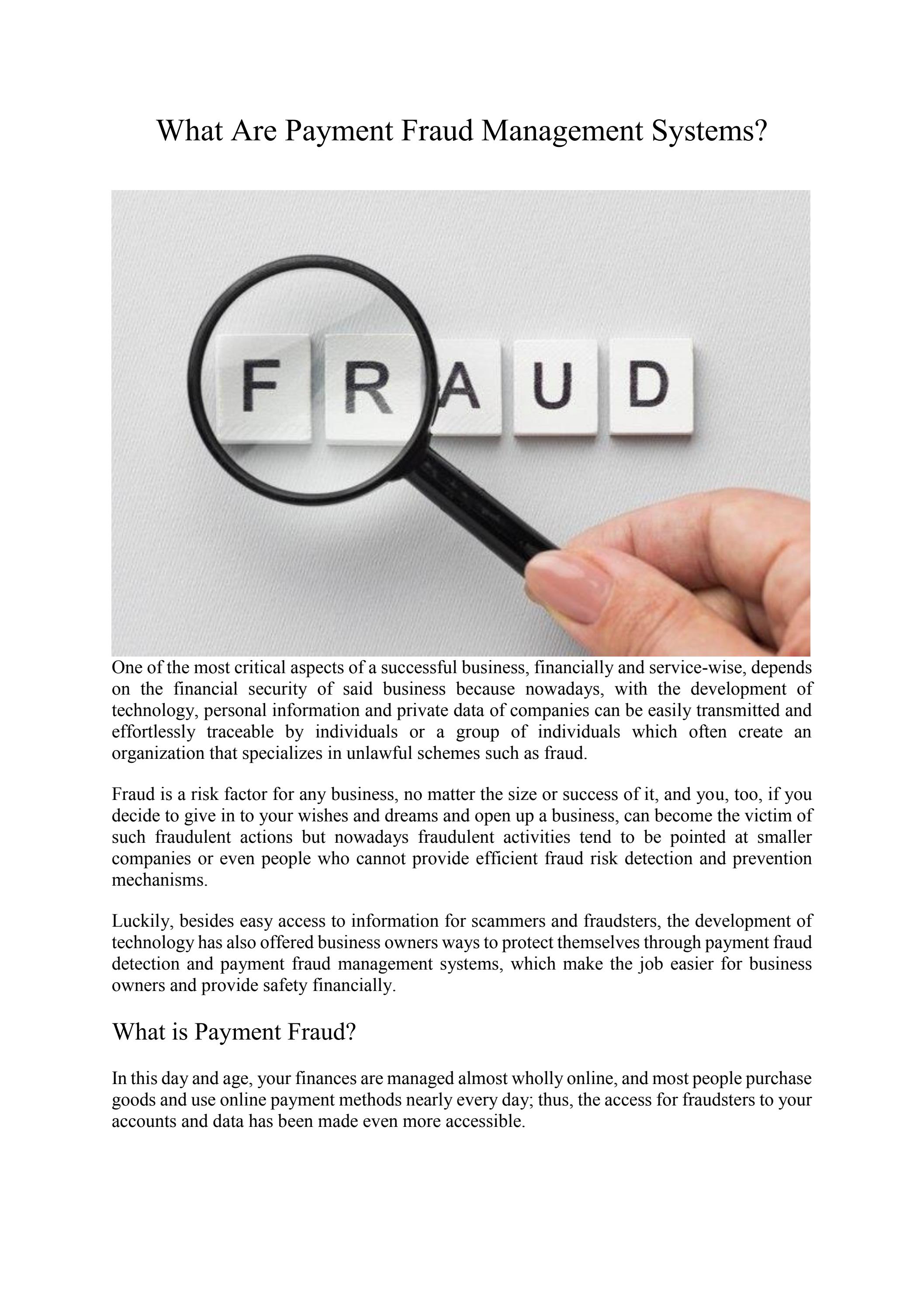 What Are Payment Fraud Management Systems? by damiansloan - Issuu