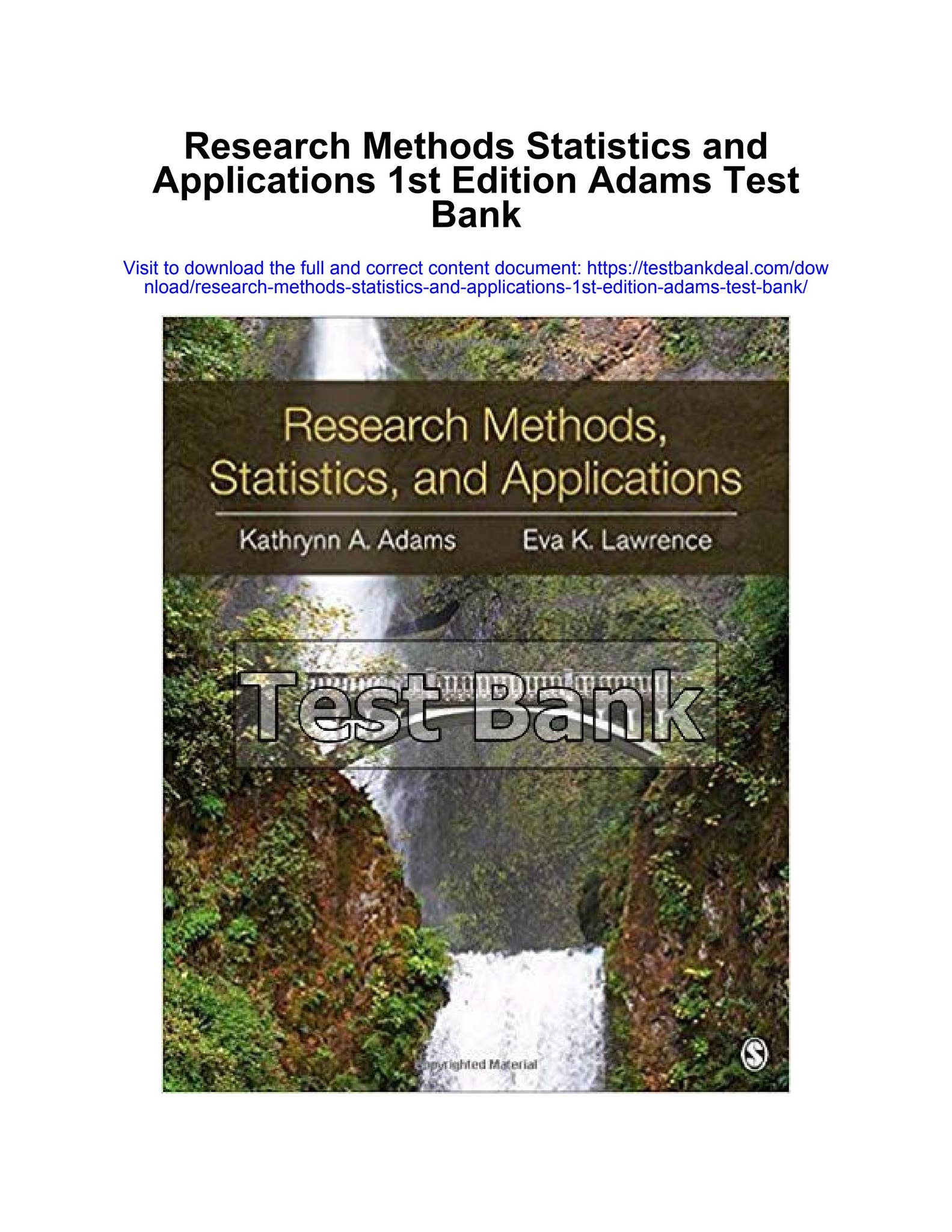 Research methods statistics and applications 1st edition adams test ...