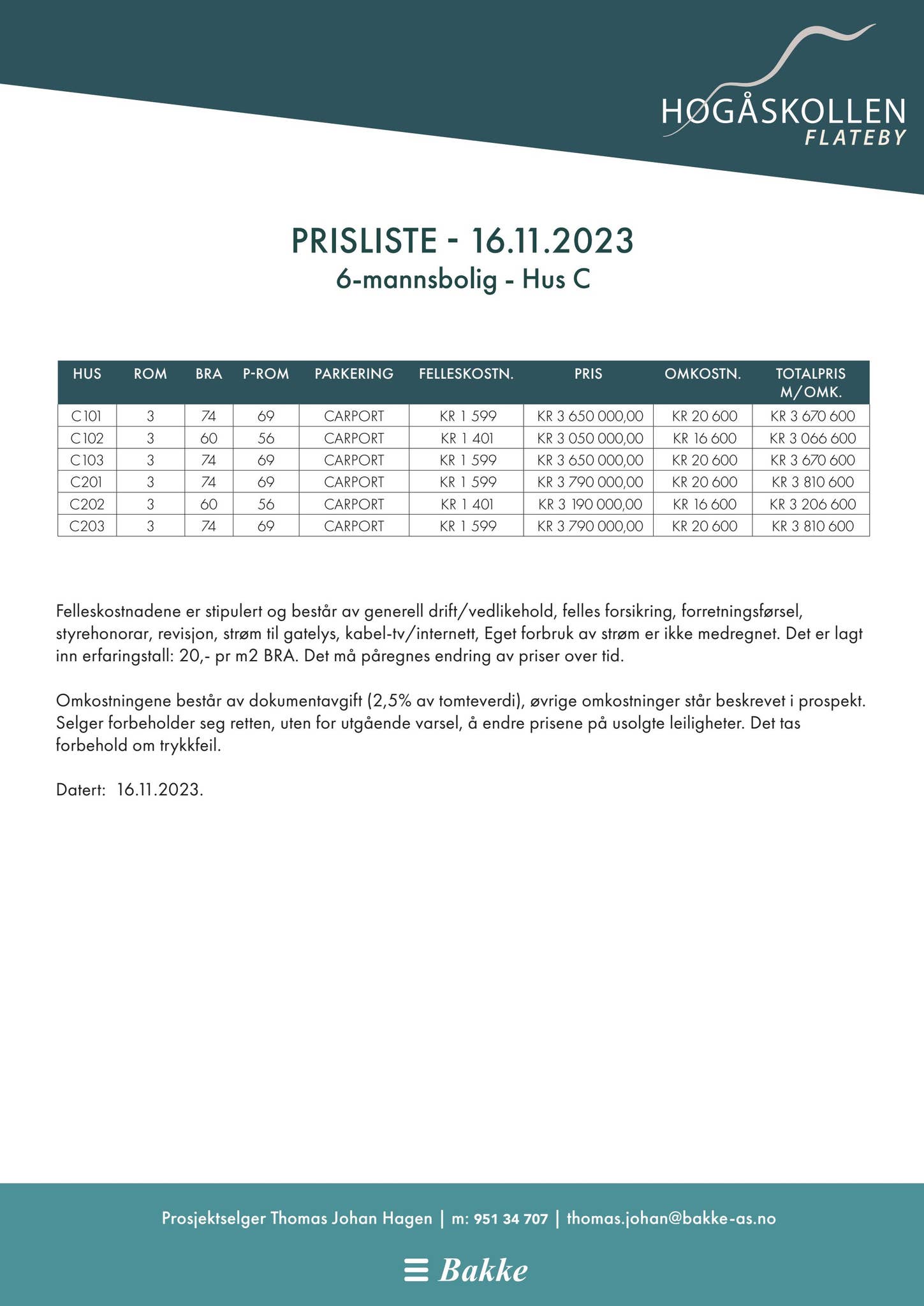 Høgåskollen prislilste 6-mannsbolig - Hus C by Bakke AS - Issuu