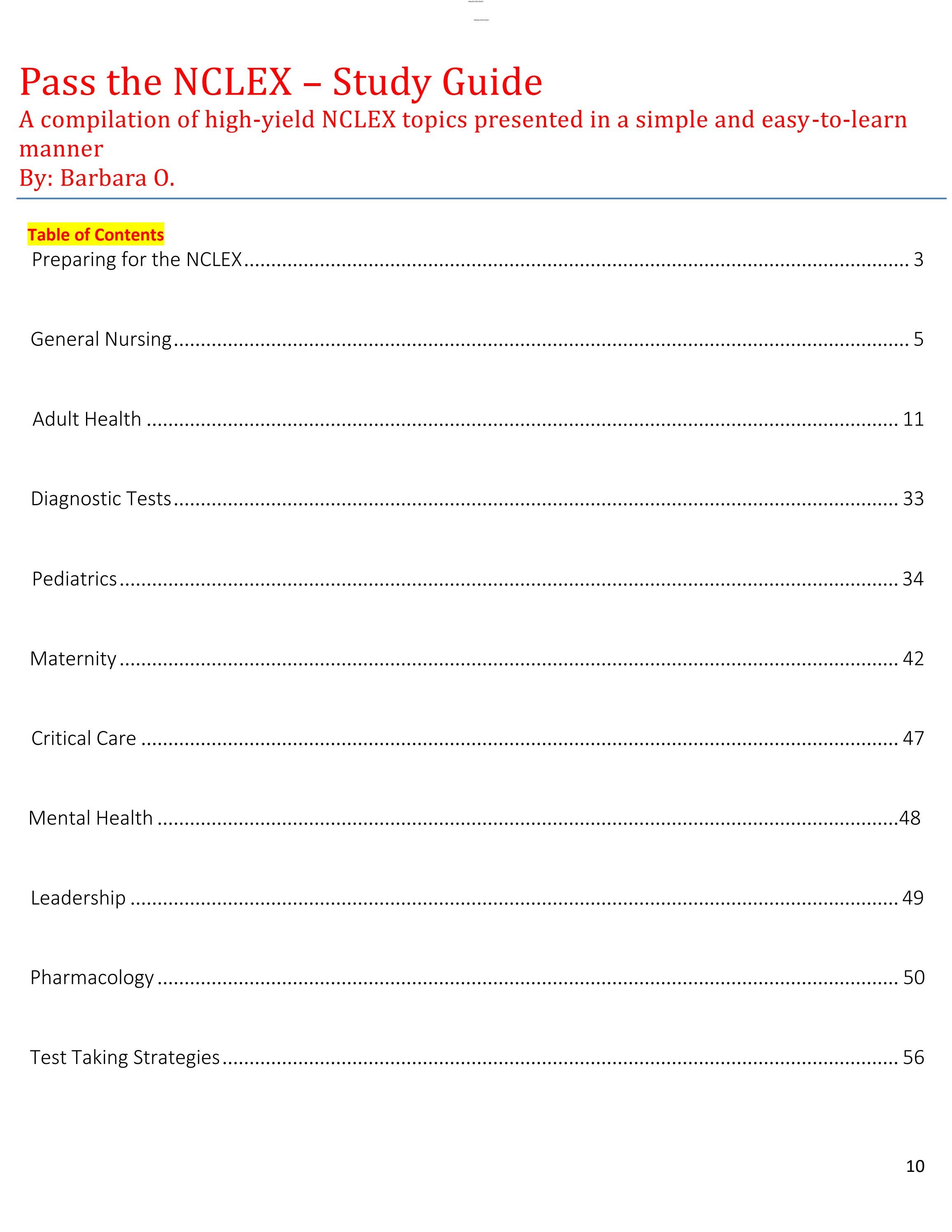 Pass the NCLEX _Study Guide A Compilation of high-yield NCLEX Topics ...