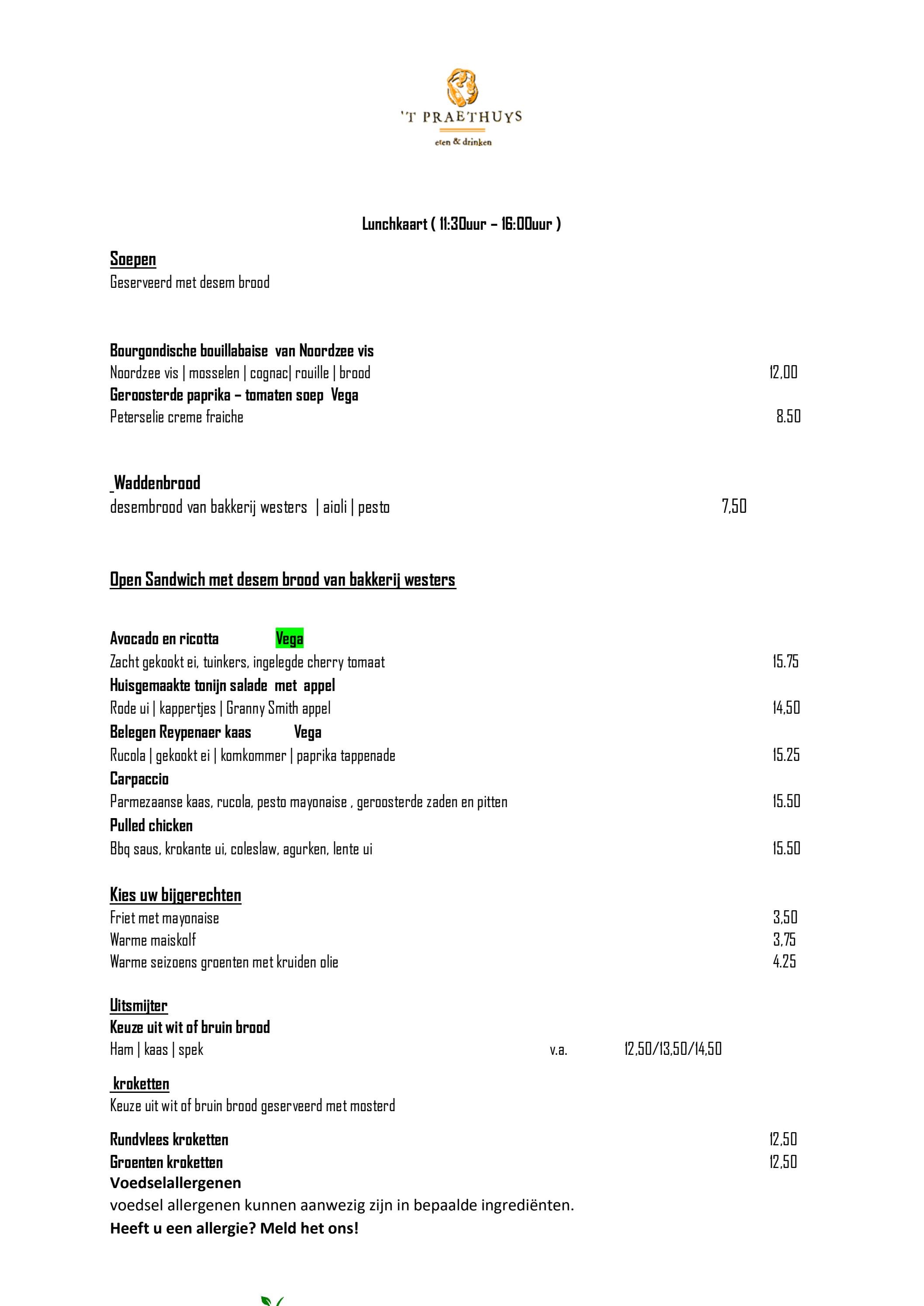 Menukaart Praethuys en Zeevaert by WestCord Hotels BV - Issuu