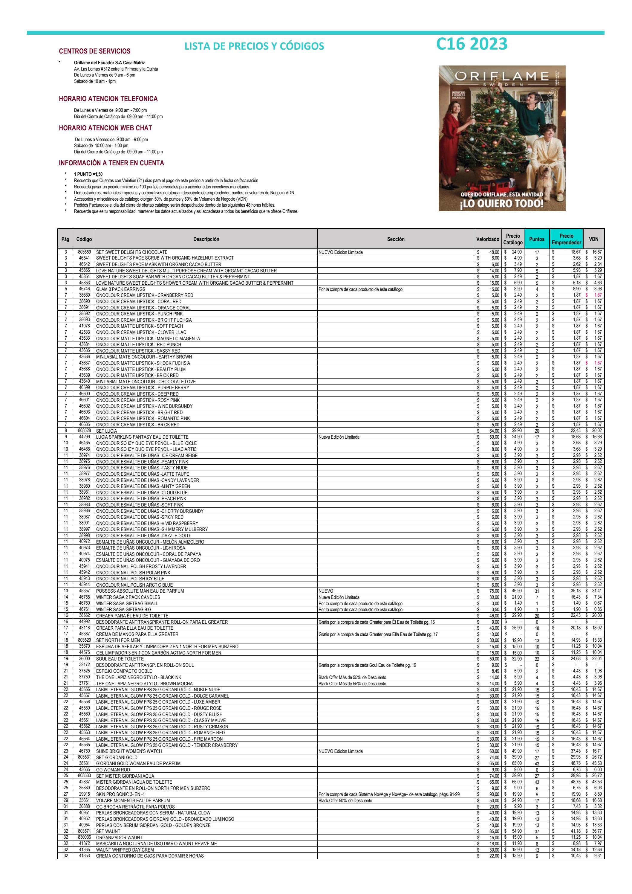Lista de Precios C16 Ec by Oriflame Latinoamérica - Issuu