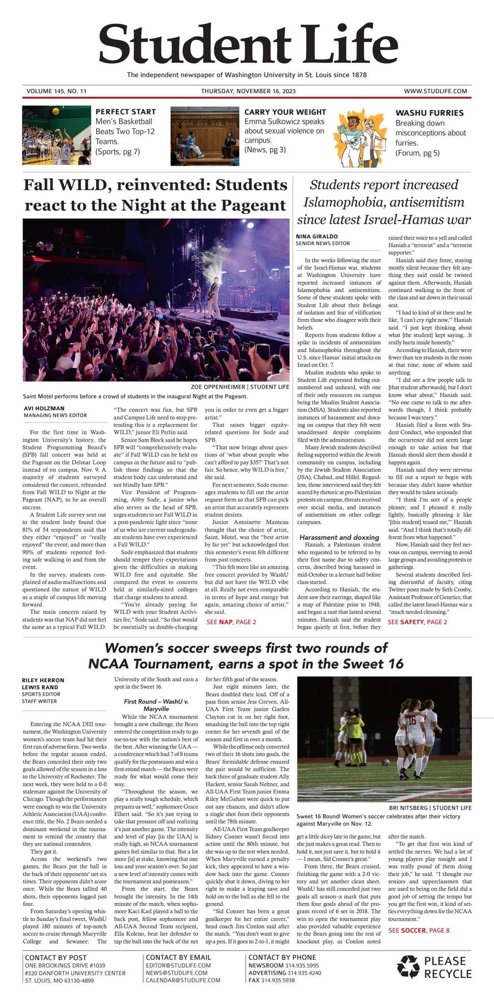 November 16, 2023 Student Life Newspaper, Washington University in St ...