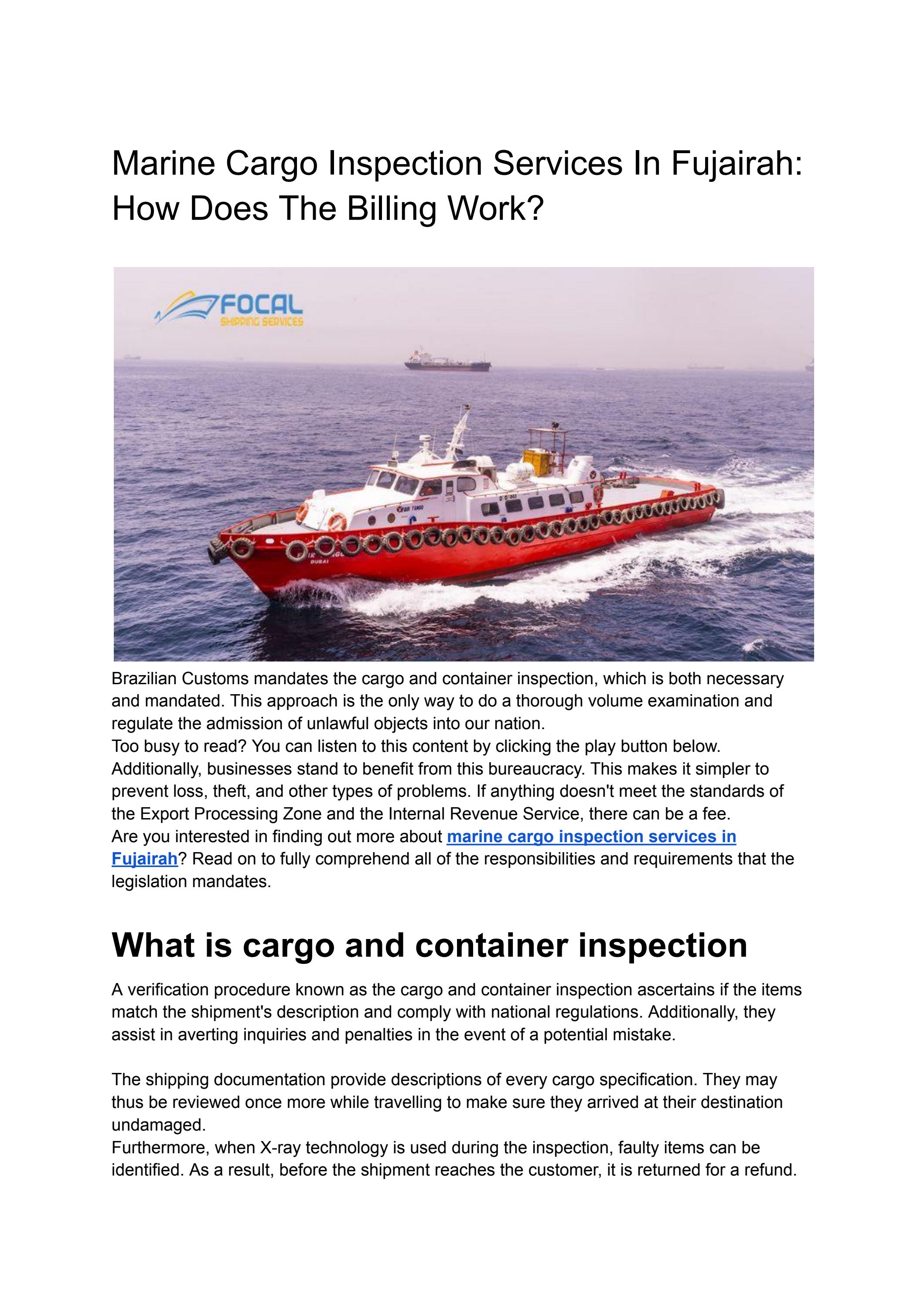 Marine Cargo Inspection Services In Fujairah: How Does The Billing Work ...