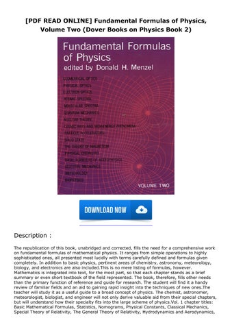 [PDF READ ONLINE] Fundamental Formulas of Physics, Volume Two (Dover ...
