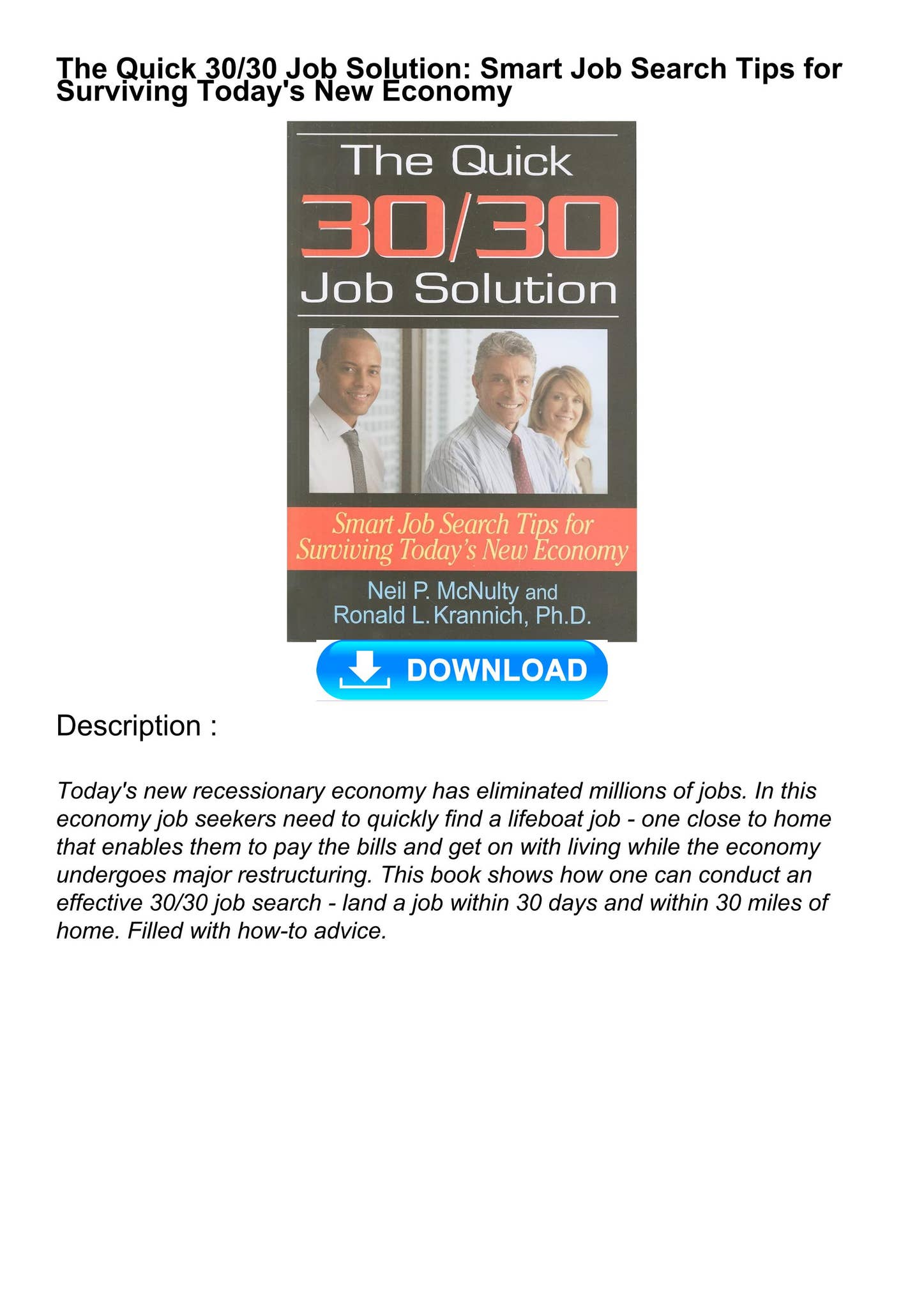 Read ebook [PDF] The Quick 30/30 Job Solution: Smart Job Search Tips ...