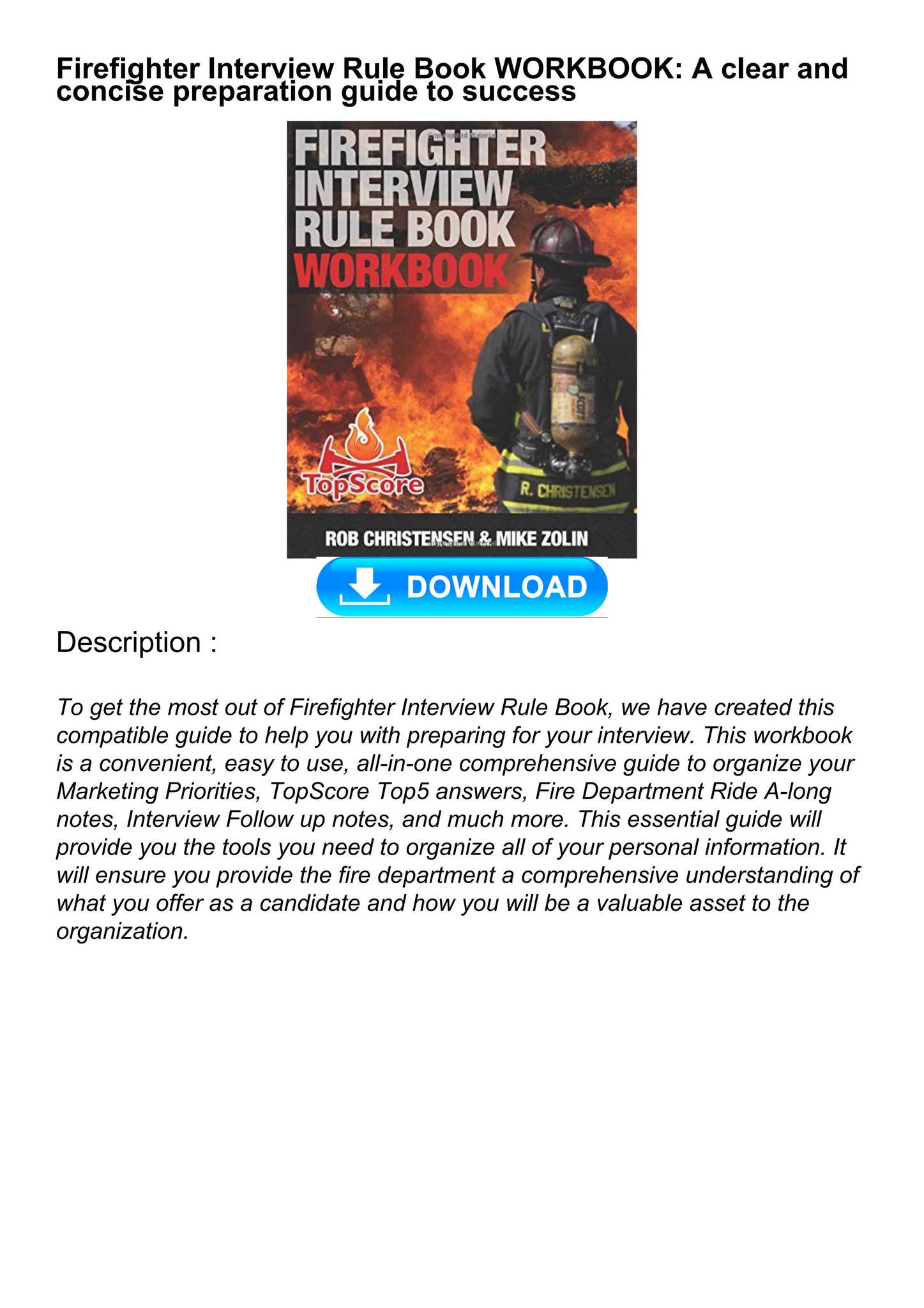Read ebook [PDF] Firefighter Interview Rule Book WORKBOOK: A clear and ...