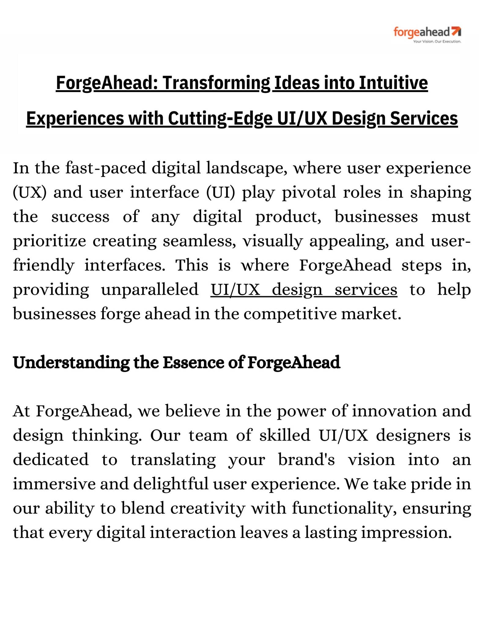 ForgeAhead: Transforming Ideas into Intuitive Experiences with Cutting-Edge UI/UX Design ...