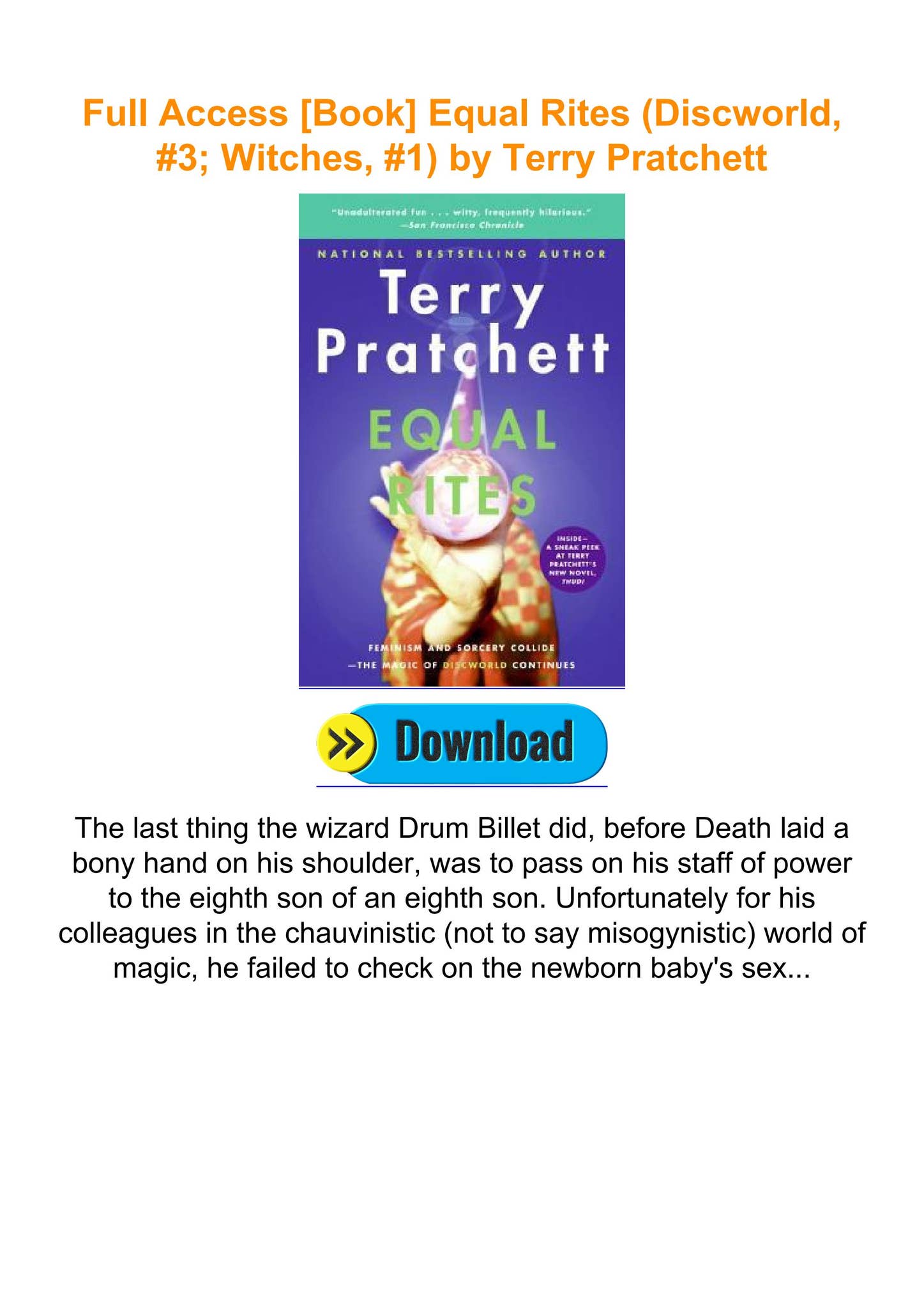 Full Access [Book] Equal Rites (Discworld, #3; Witches, #1) by Terry ...