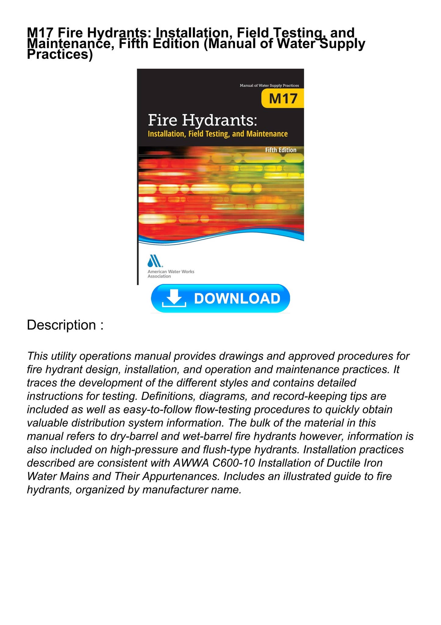 [PDF READ ONLINE] M17 Fire Hydrants: Installation, Field Testing, and ...