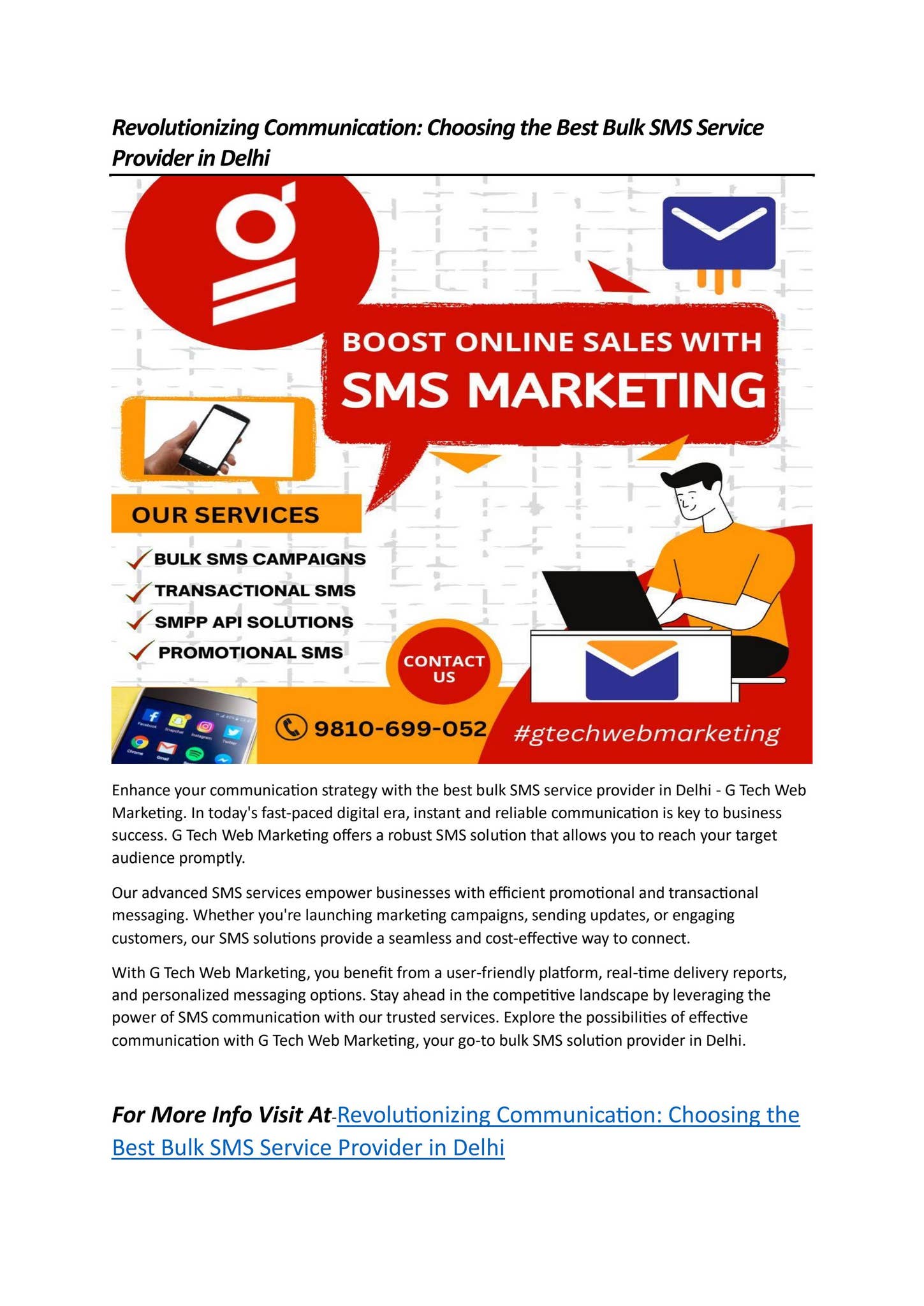 Revolutionizing Communication: Choosing the Best Bulk SMS Service Provider in Delhi by G Tech ...