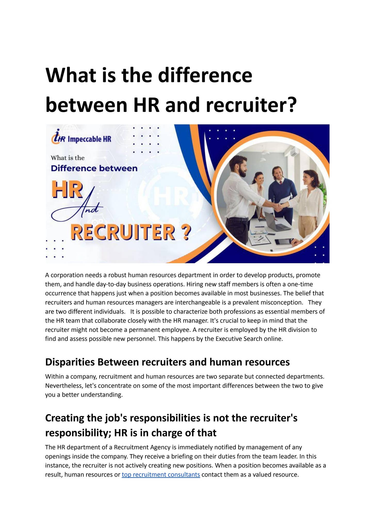 What is the difference between HR and recruiter? by impeccable-hr - Issuu