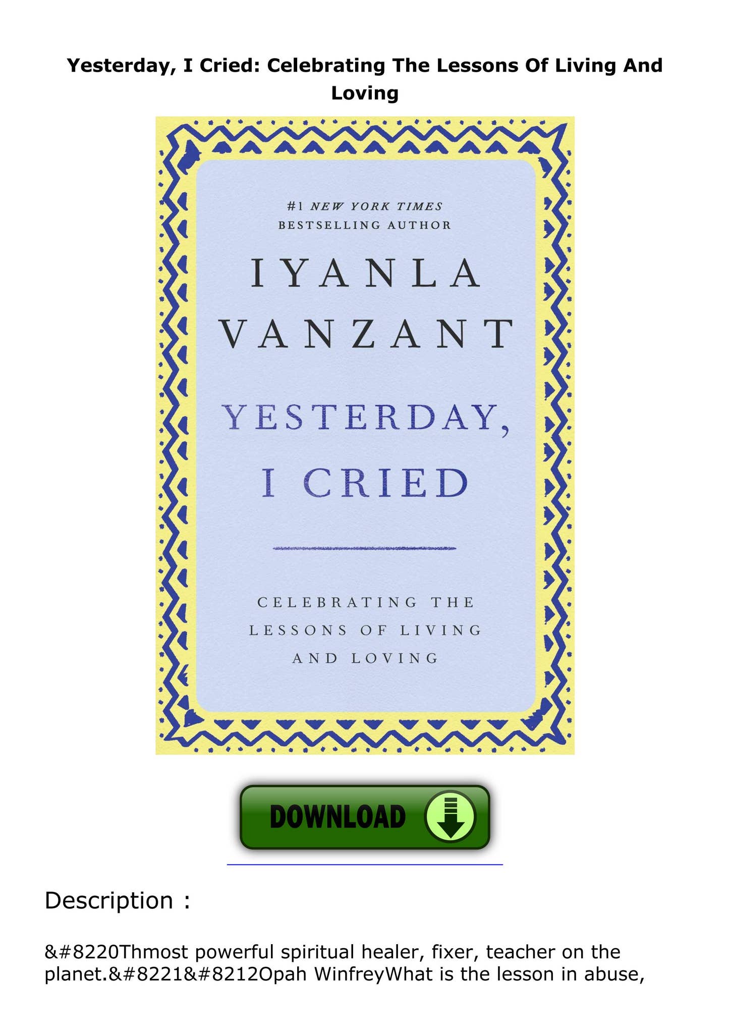 get [PDF] Download Yesterday, I Cried: Celebrating The Lessons Of ...
