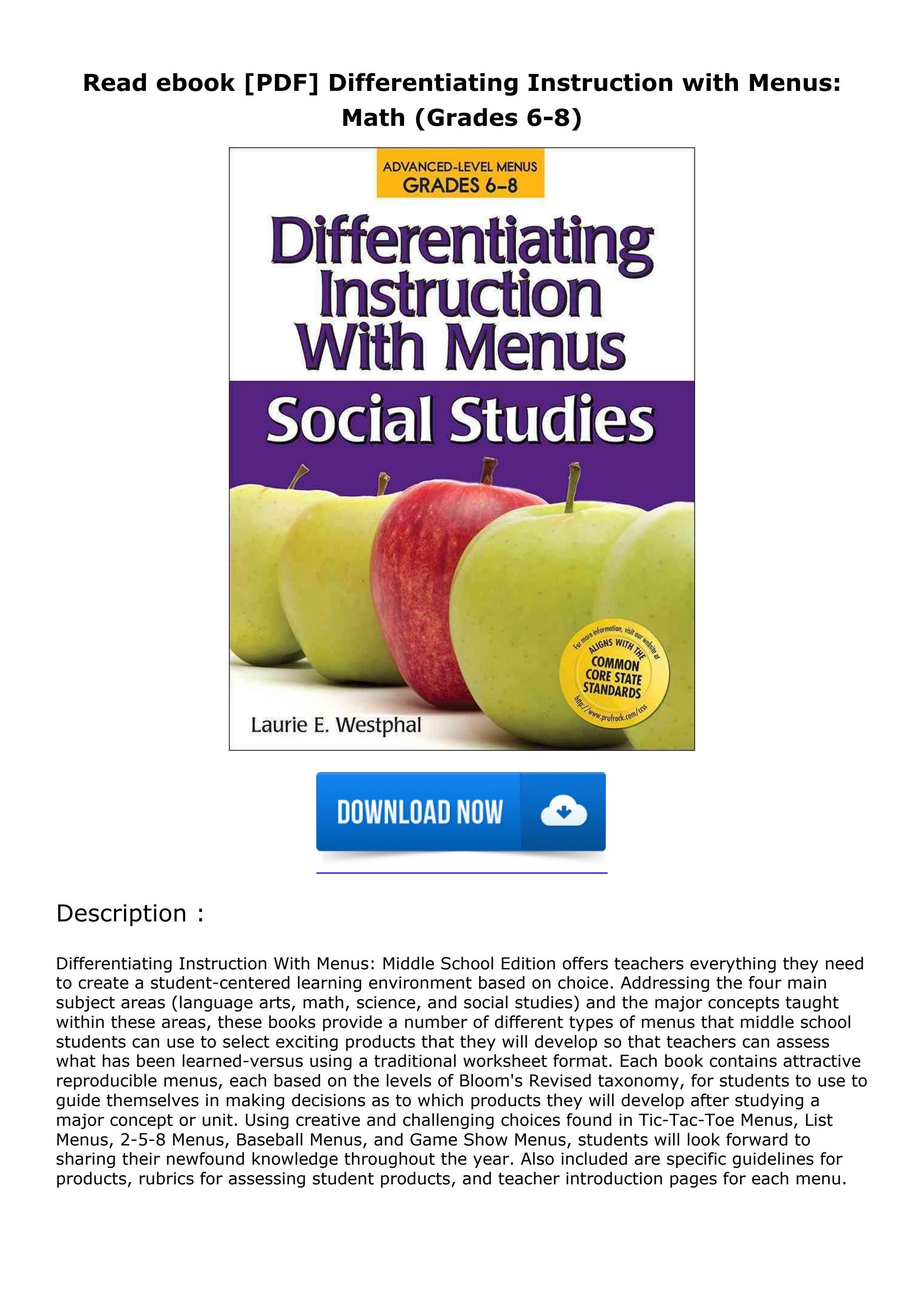 Read ebook [PDF] Differentiating Instruction with Menus: Math (Grades 6 ...