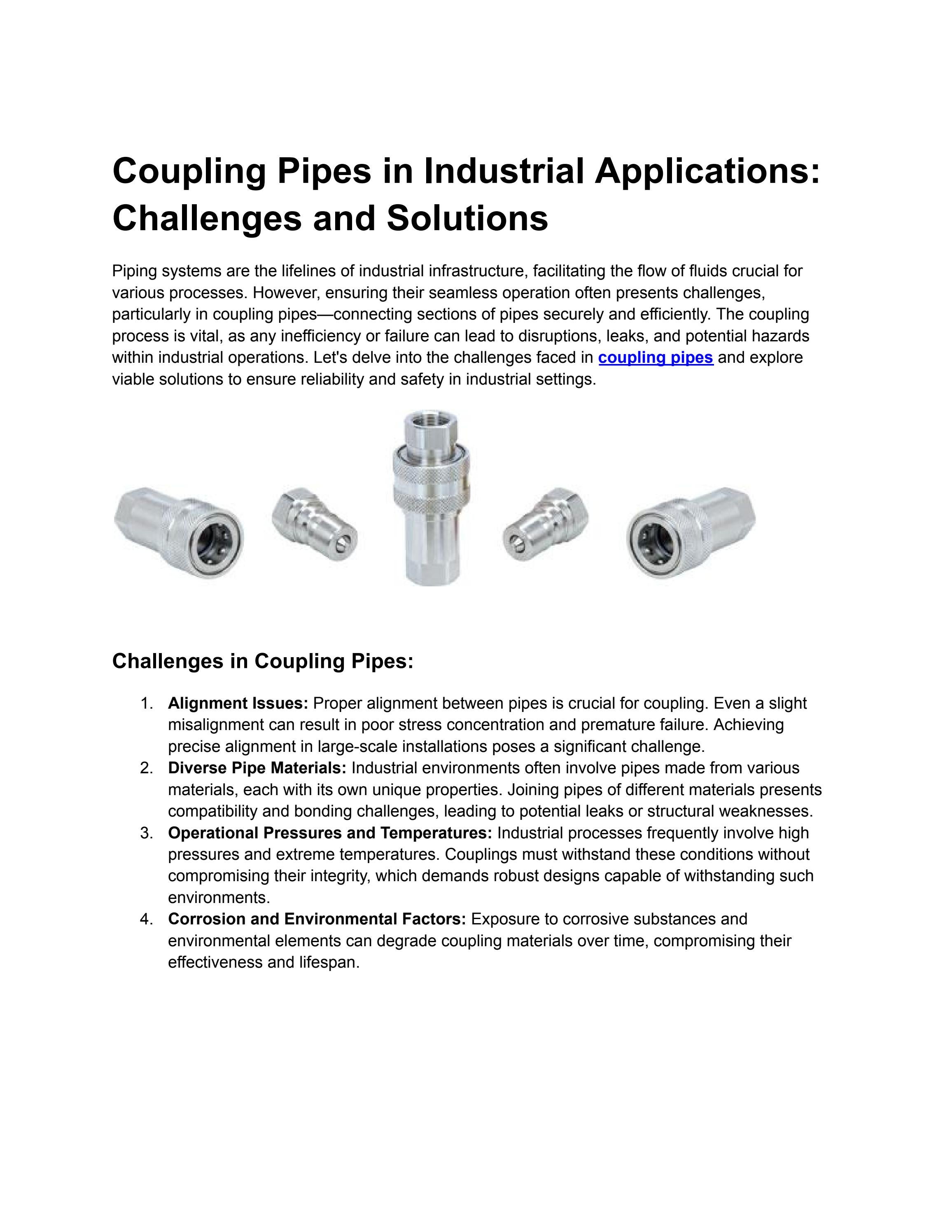Coupling Pipes in Industrial Applications: Challenges and Solutions by ...