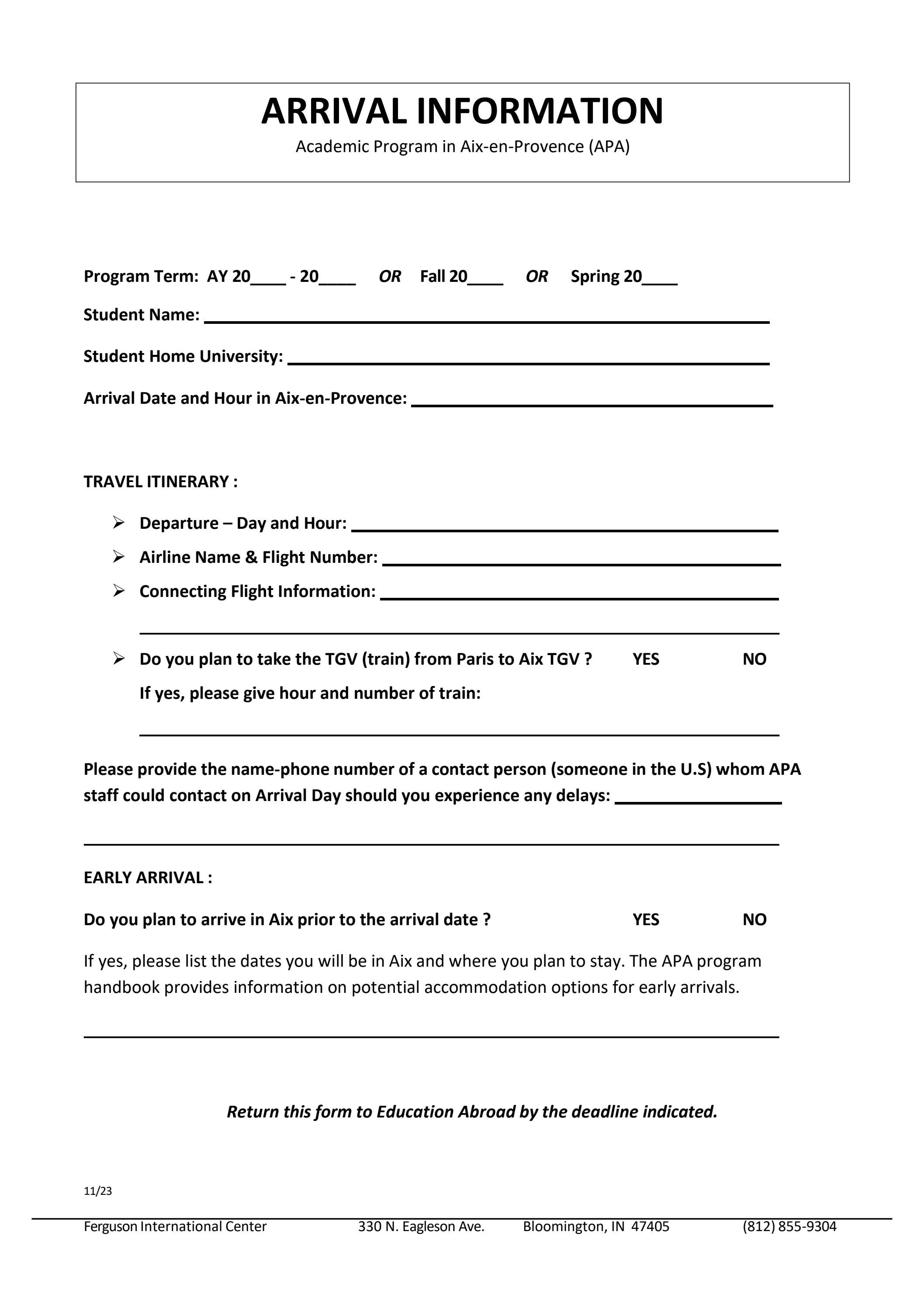 Aix-en-Provence Arrival Form by iuabroad - Issuu