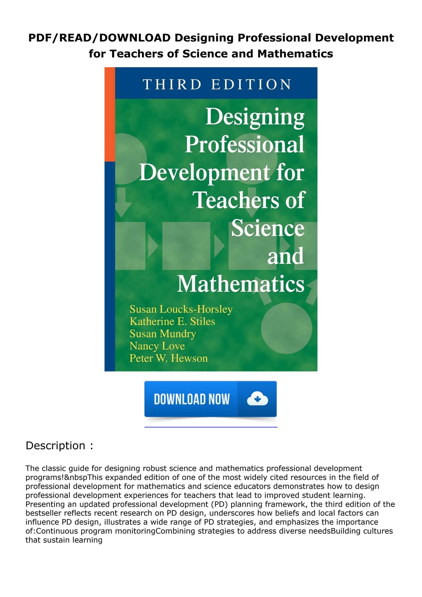 PDF/READ/DOWNLOAD Designing Professional Development for Teachers of ...