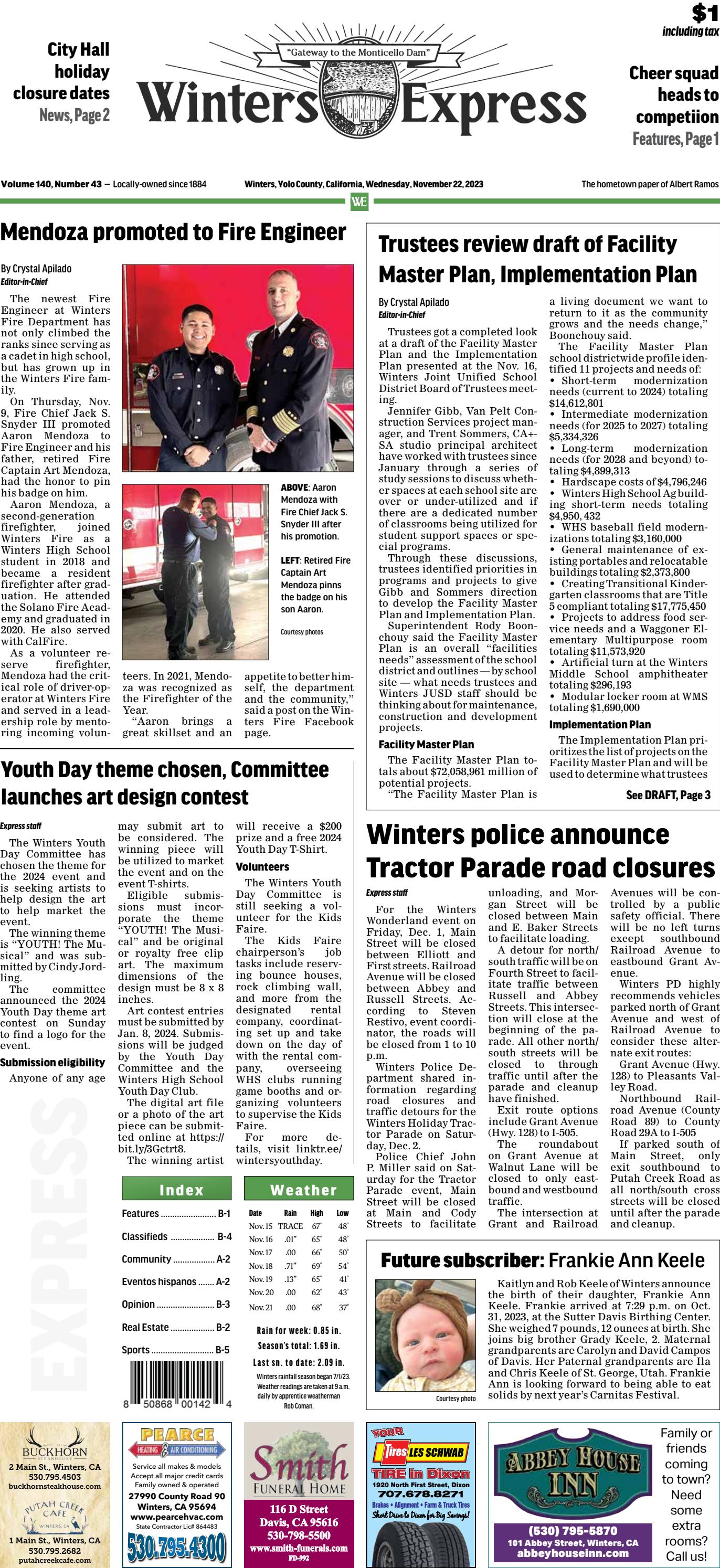 Winters Express, Wednesday, November 22, 2023 by mcnaughtonmedia - Issuu