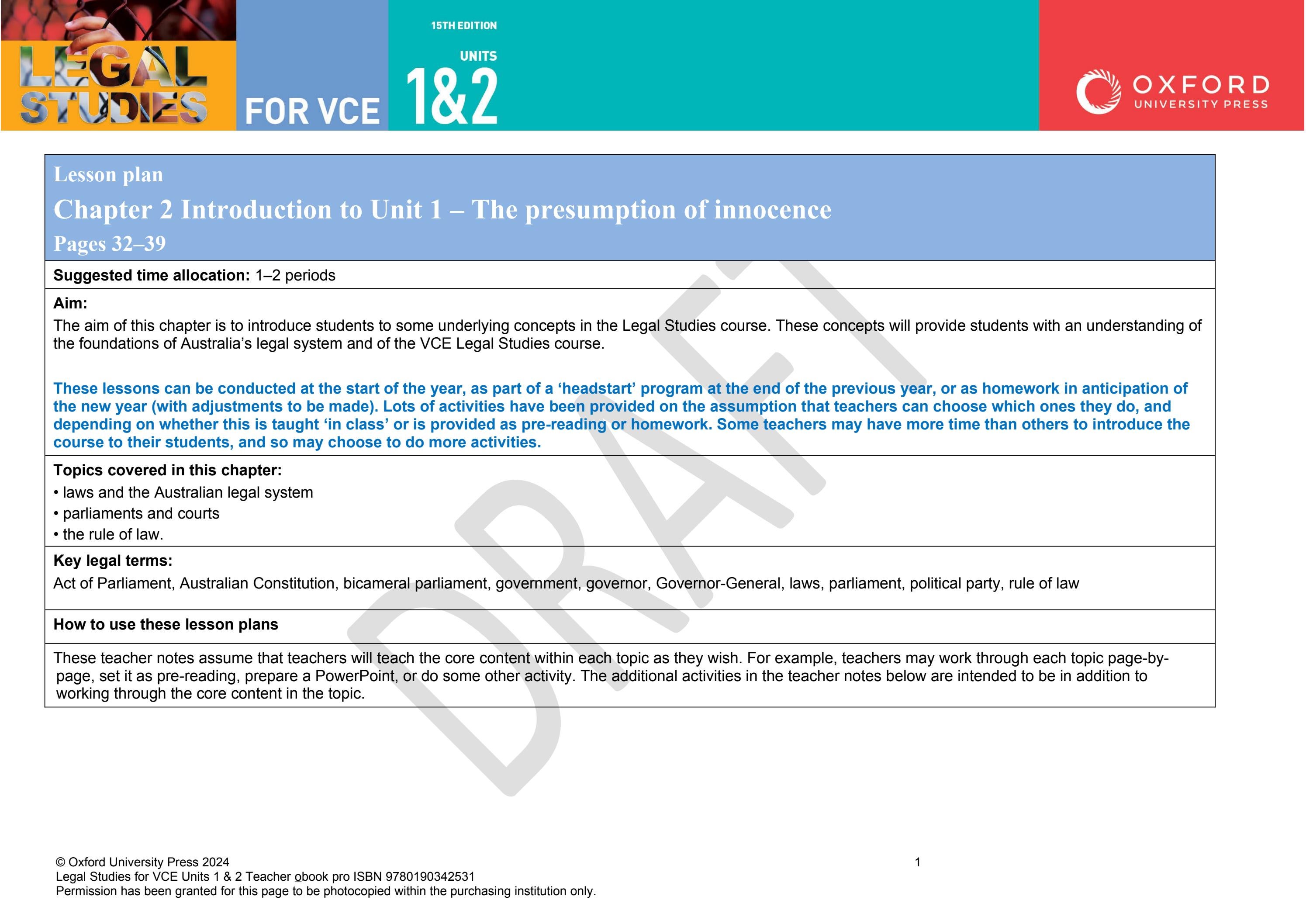 Legal Studies for VCE Chapter 2 sample lesson plan by OUPANZ - Issuu