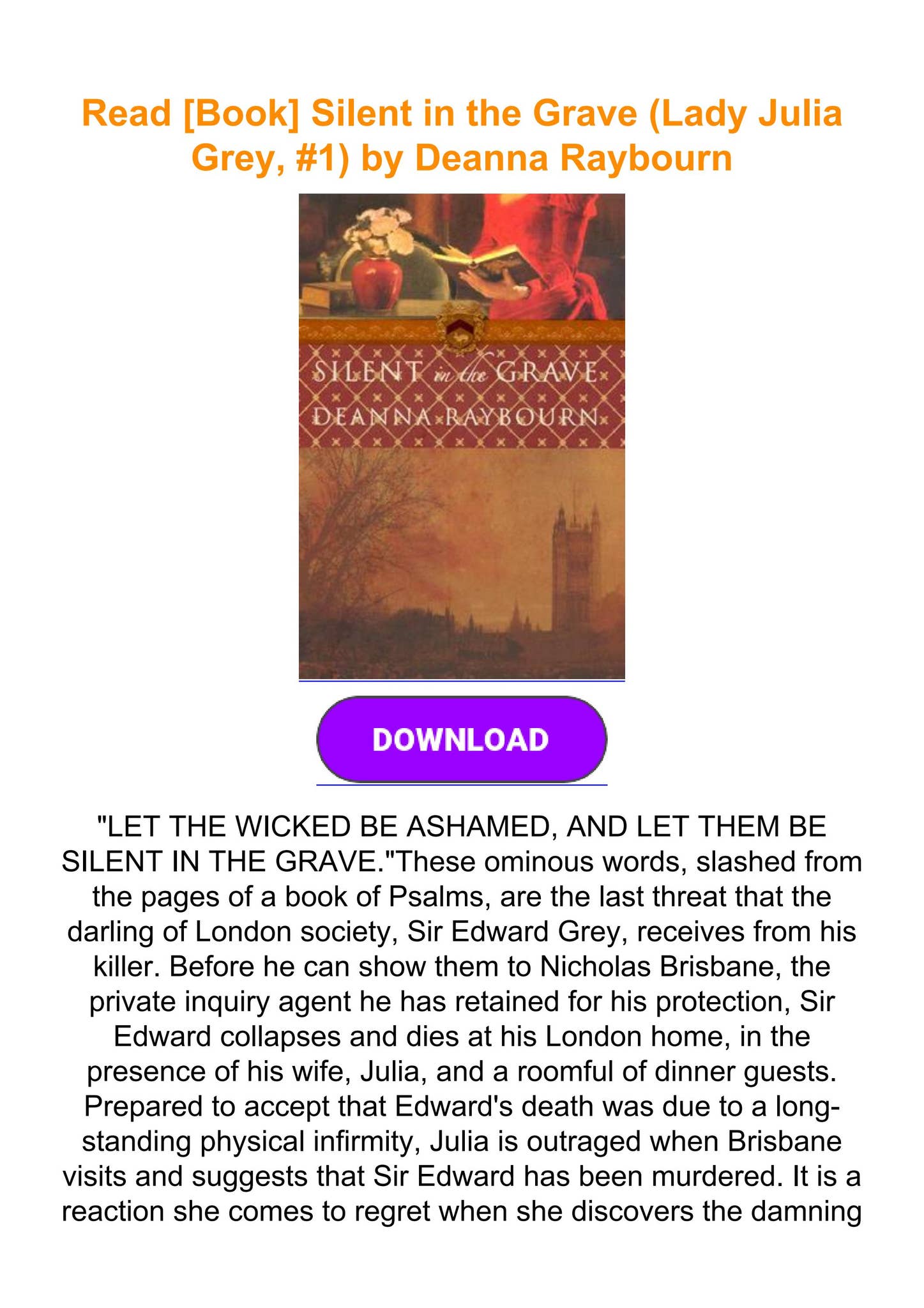 Read [Book] Silent in the Grave (Lady Julia Grey, #1) by Deanna Raybourn by StefanKoehler - Issuu