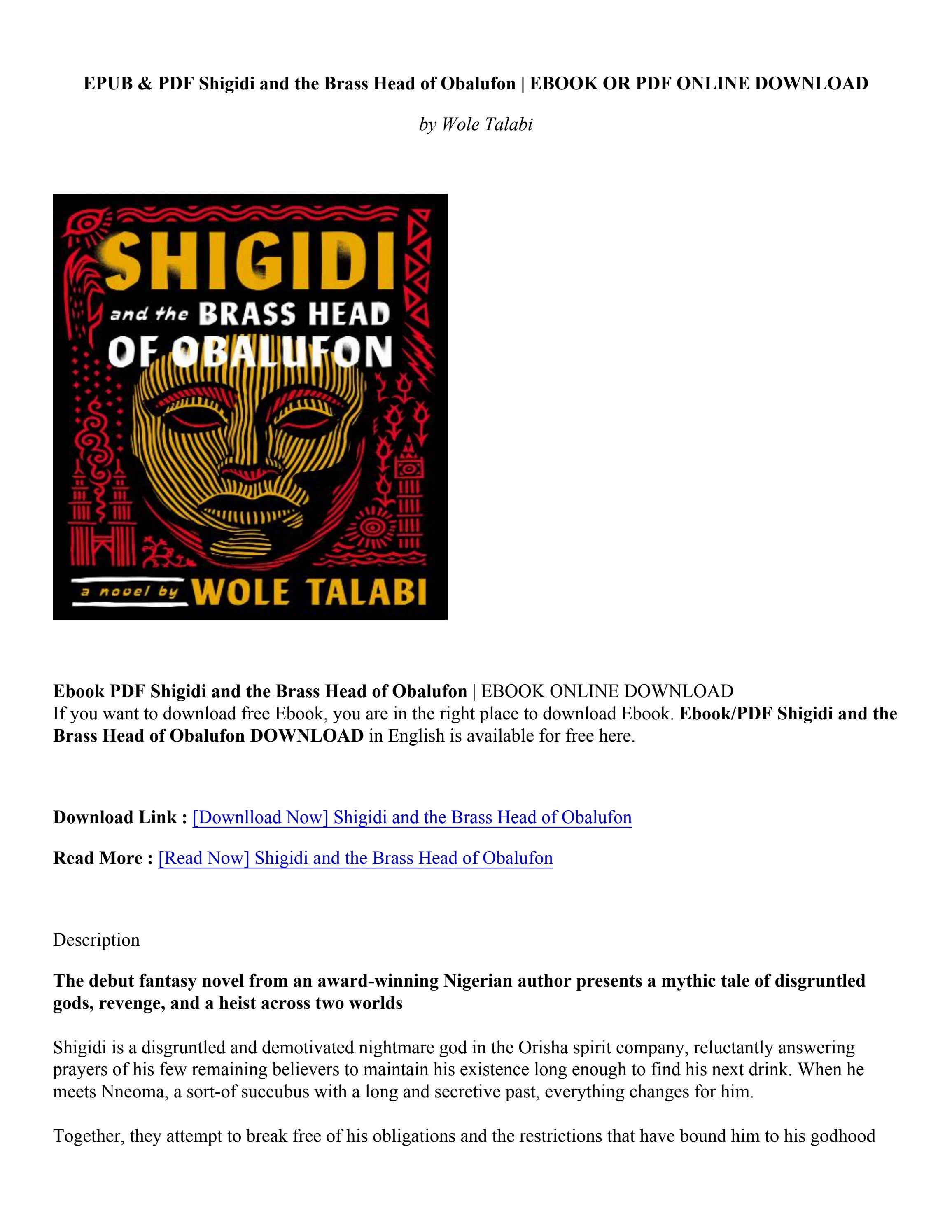 [PDF] Download Shigidi and the Brass Head of Obalufon - Wole Talabi by ...