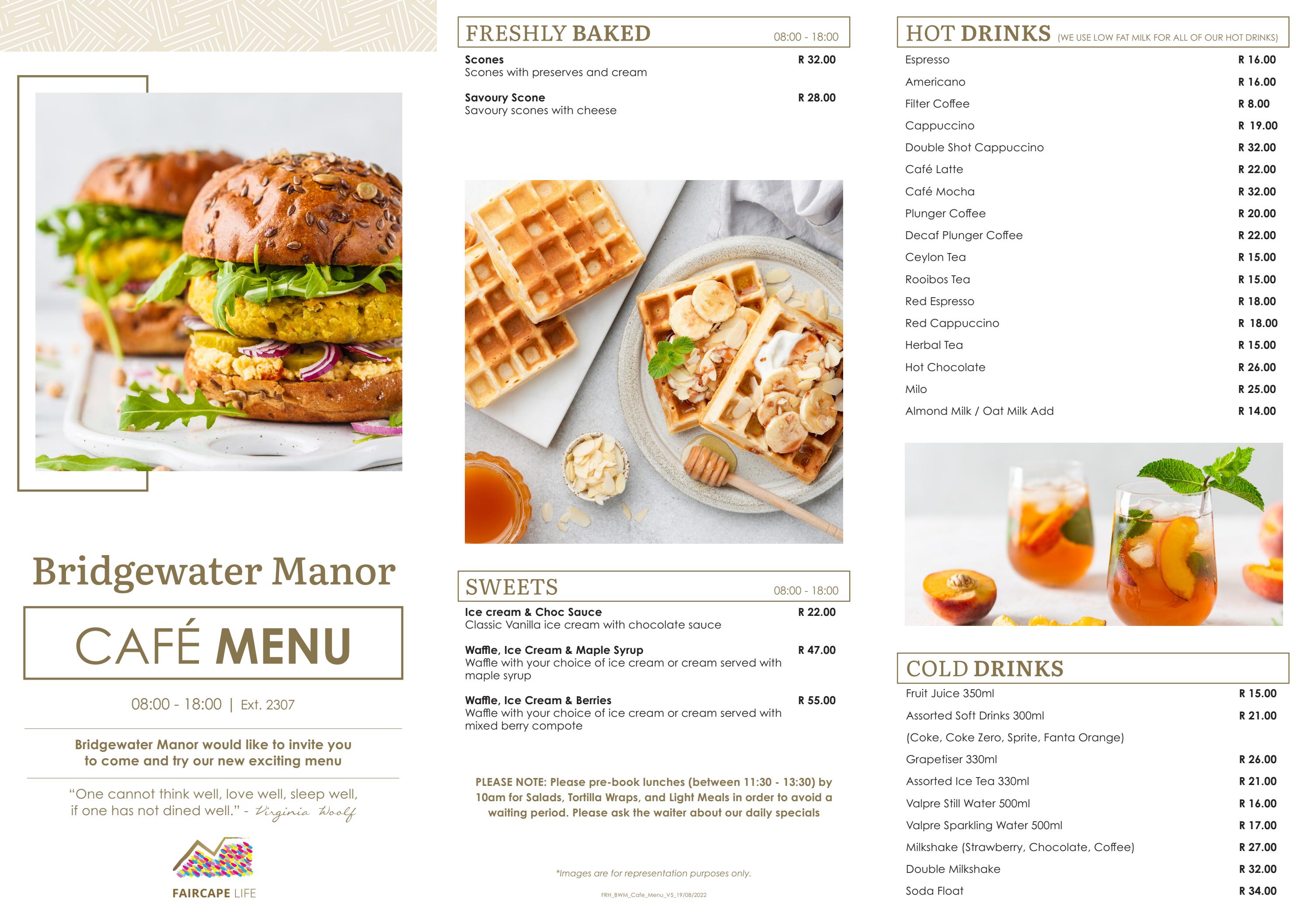 Café Menu | Bridgewater Manor by Faircape-Group - Issuu