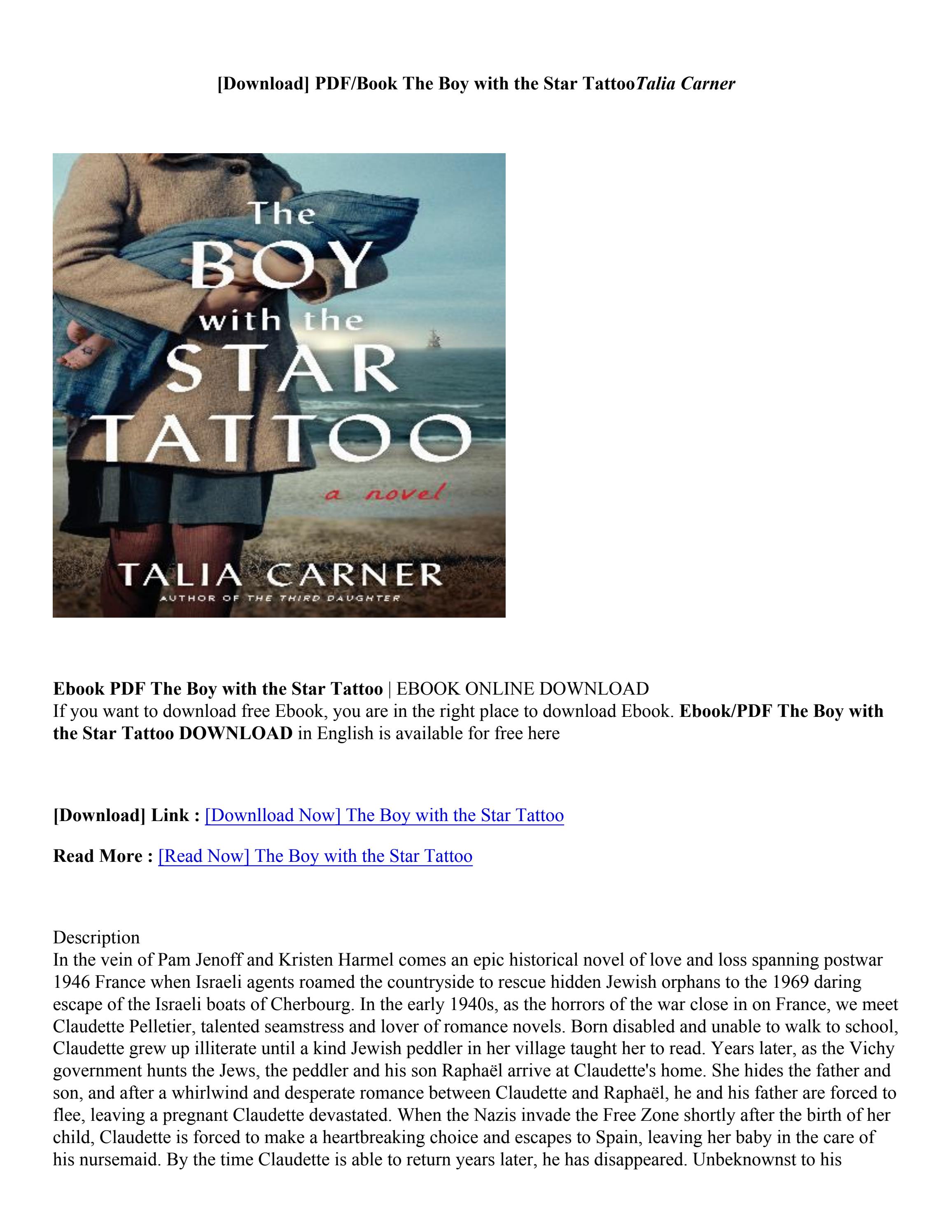 (PDF Download) The Boy with the Star Tattoo By Talia Carner by ...