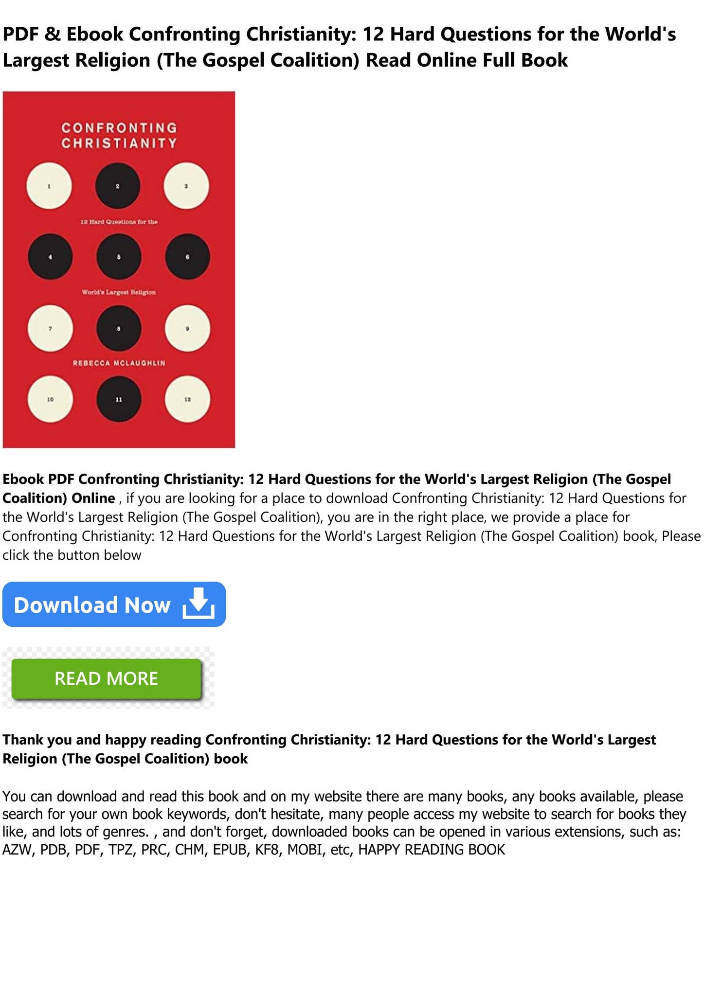 Download !PDF Confronting Christianity: 12 Hard Questions for the World ...