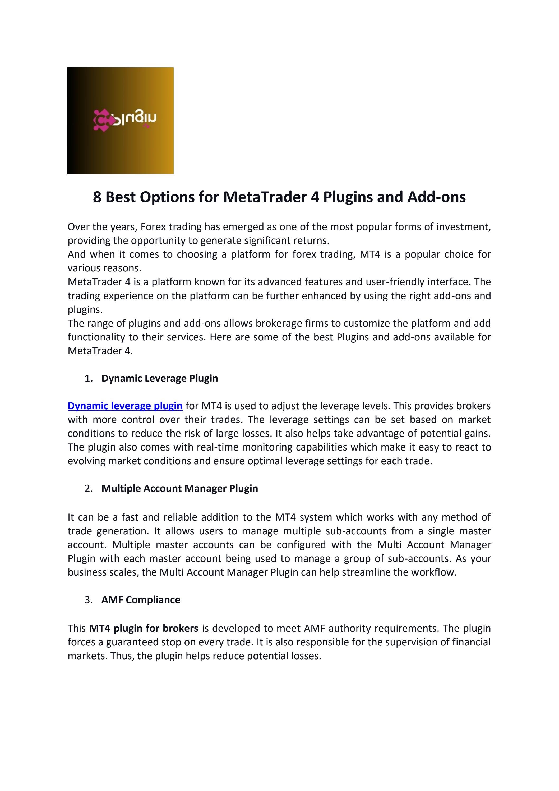 8 Best Options for MetaTrader 4 Plugins and Add-ons by CPlugin - Issuu