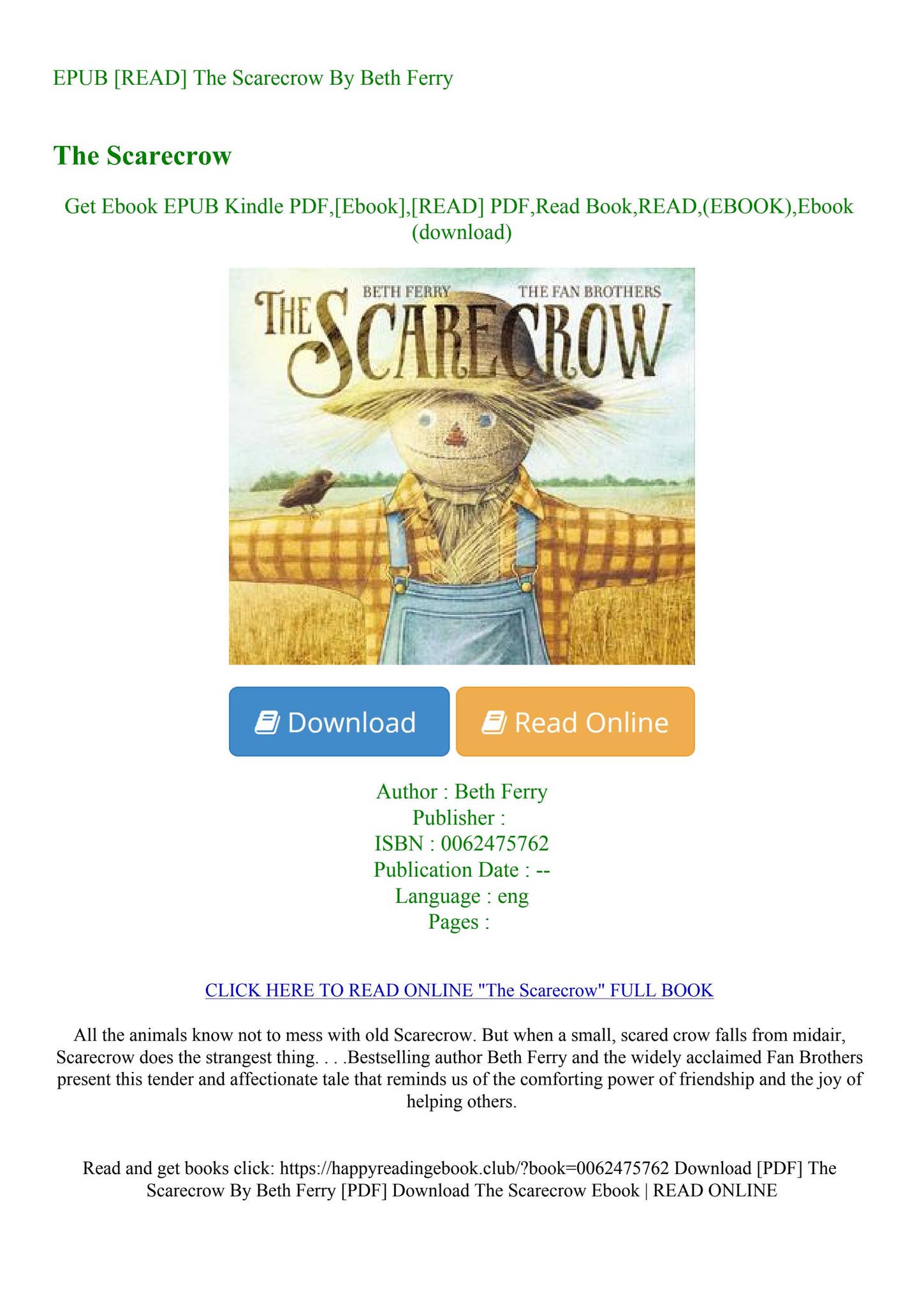 EPUB [READ] The Scarecrow By Beth Ferry by erfeweesa - Issuu