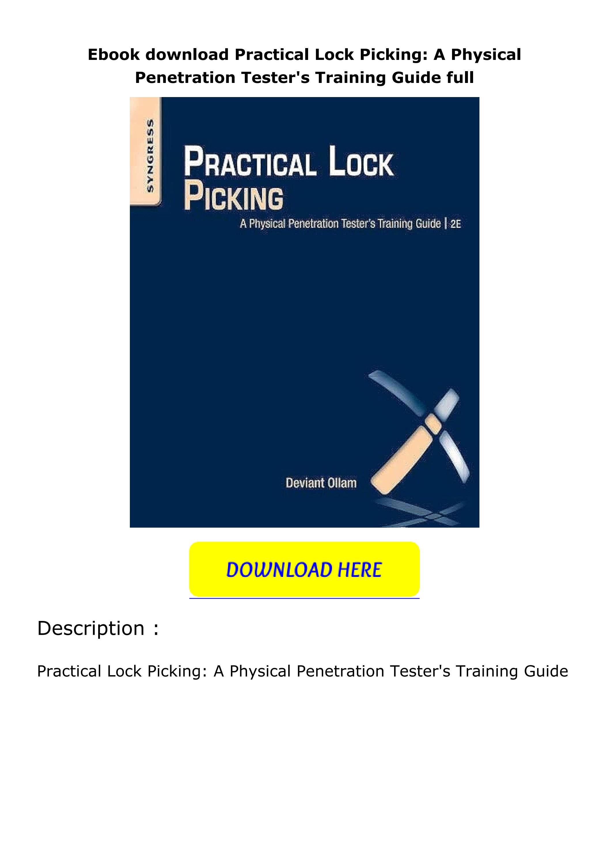 Ebook Download Practical Lock Picking A Physical Penetration Testers Training Guide Full By 