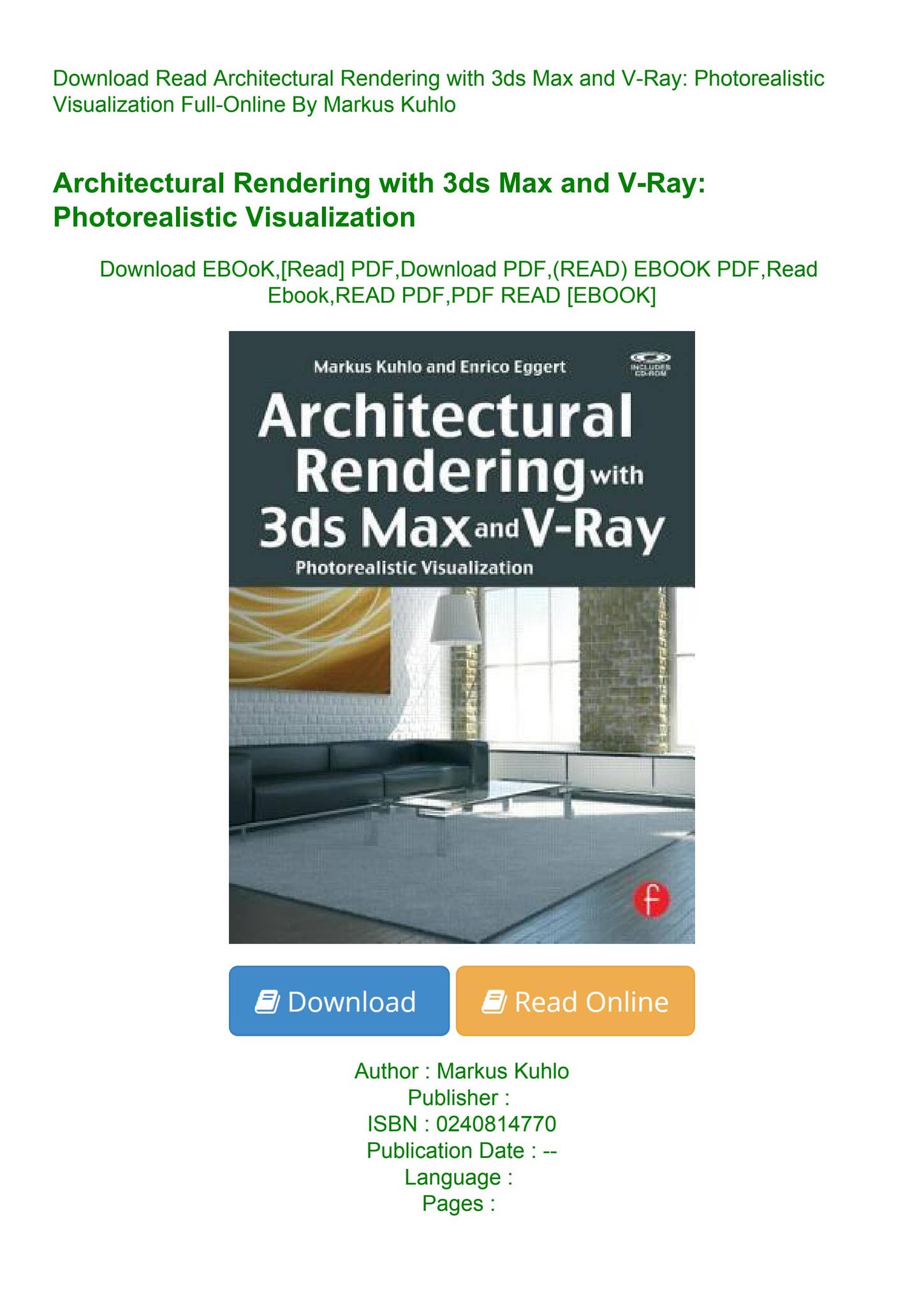 Download Read Architectural Rendering with 3ds Max and V-Ray Photorealistic Visualization Full ...