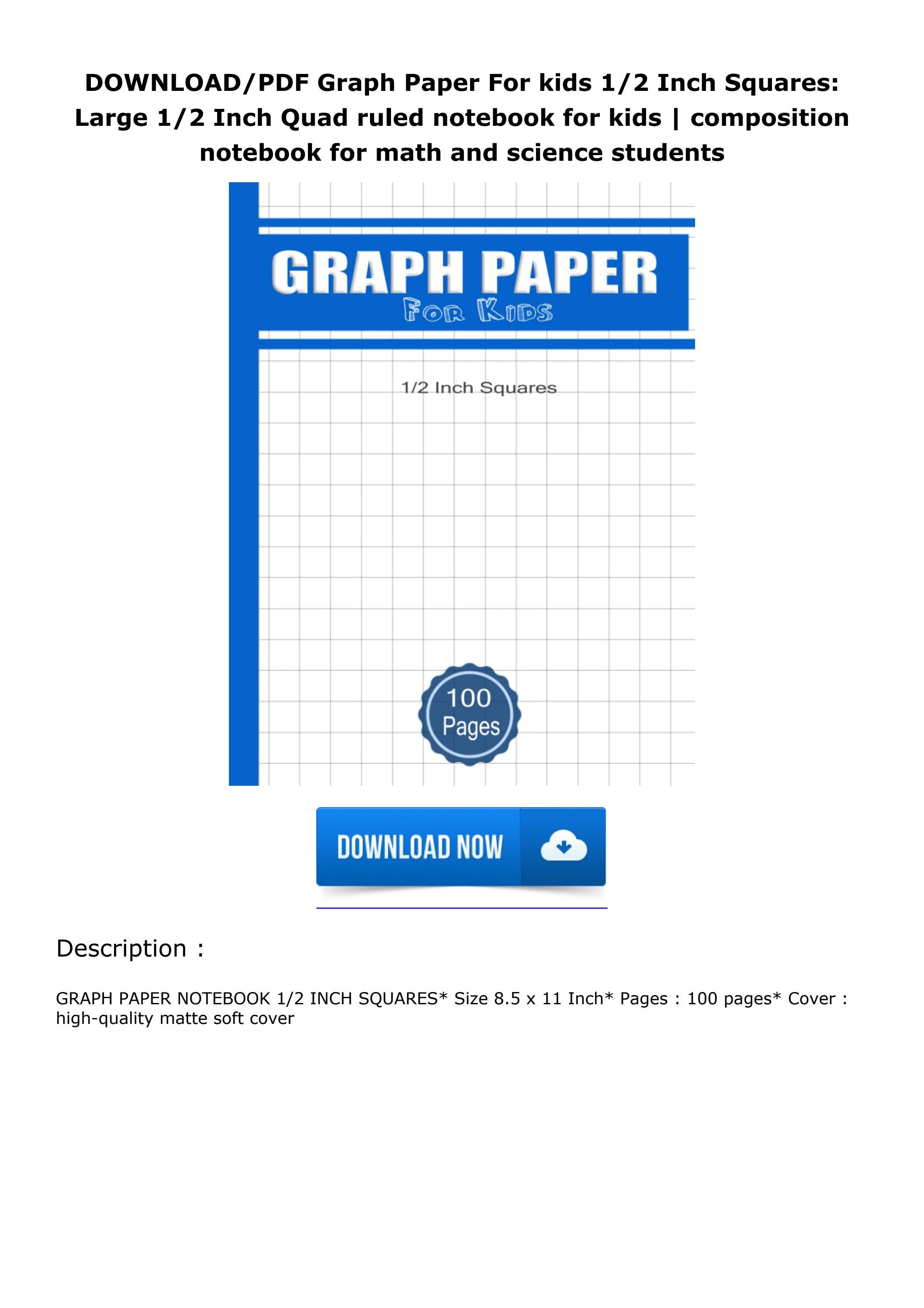⭐DOWNLOAD ⚡/PDF Graph Paper For kids 1/2 Inch Squares: Large 1/2 Inch ...