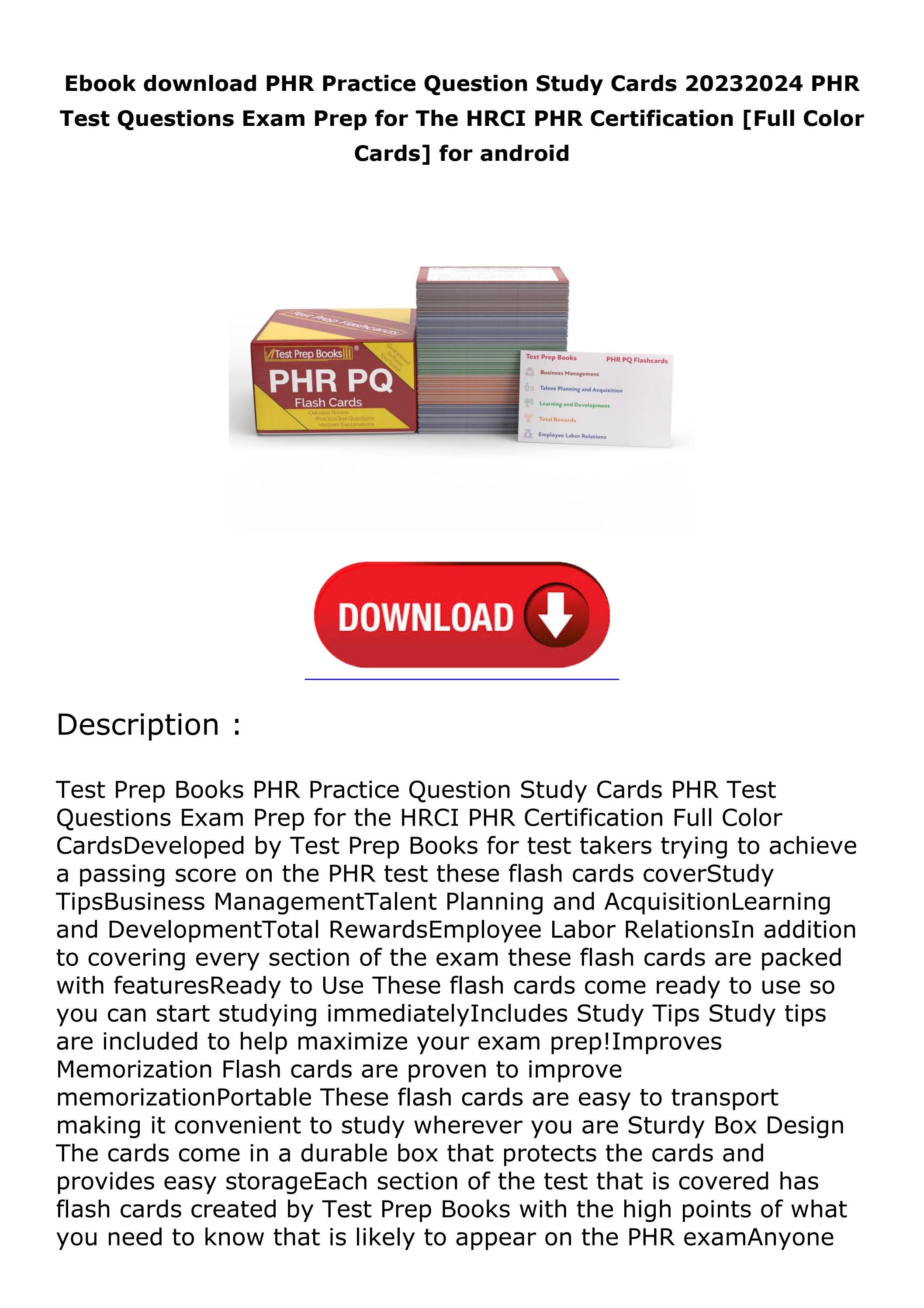 download⚡[EBOOK] PHR Practice Question Study Cards 20232024 PHR Test ...