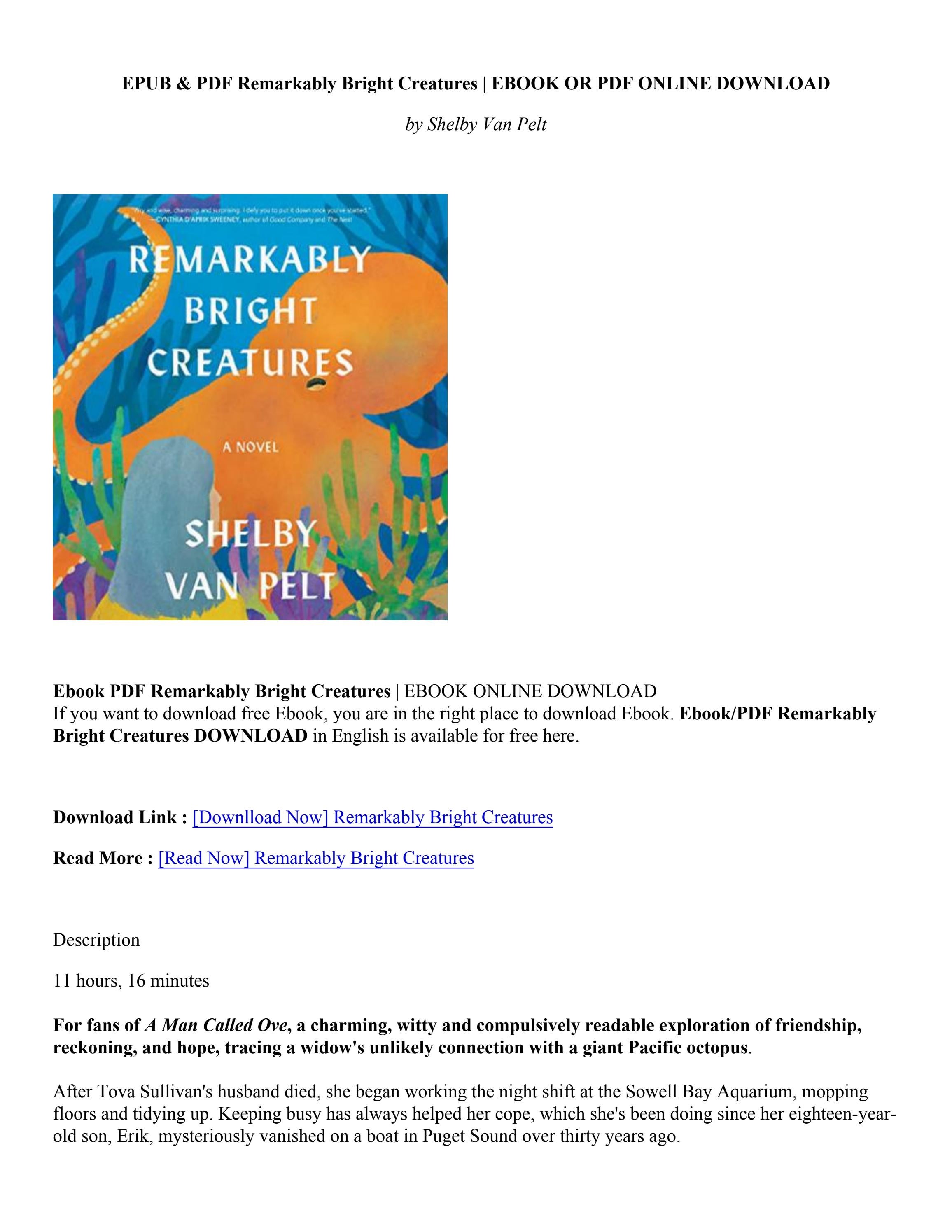 [PDF] Download Remarkably Bright Creatures - Shelby Van Pelt by ...