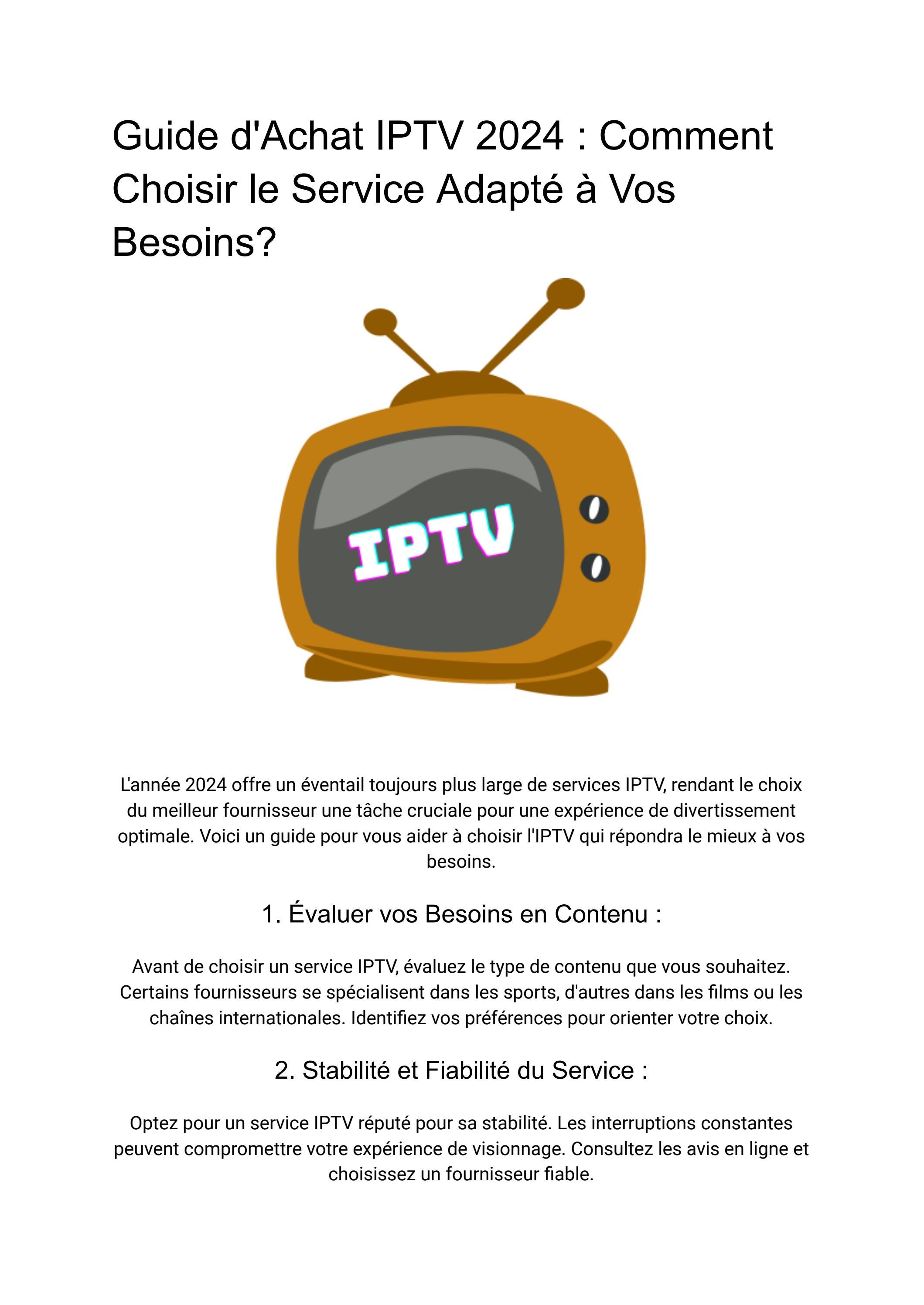 Guide d'Achat IPTV 2024 : Comment Choisir le Service Adapté à Vos ...