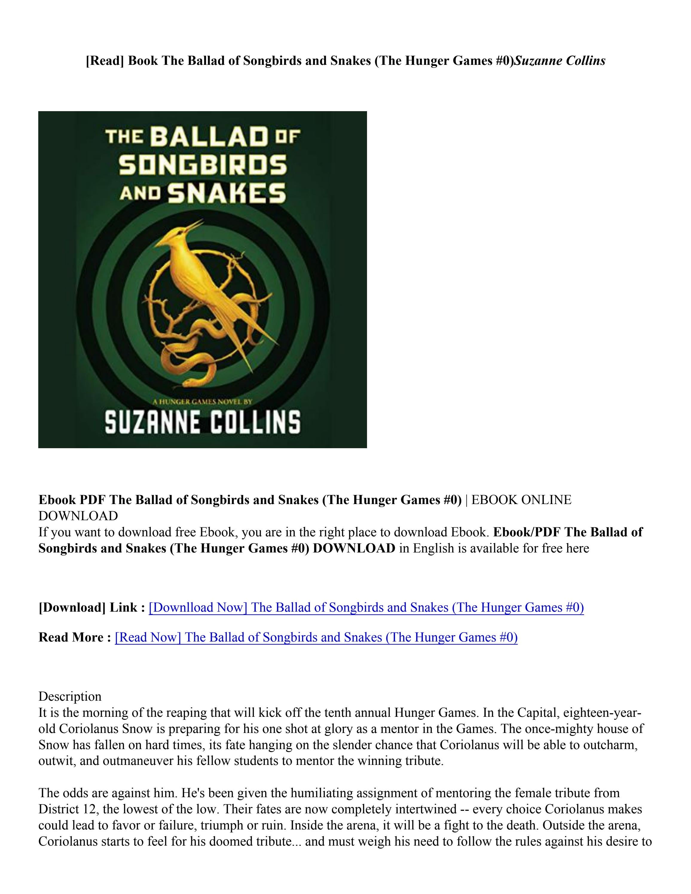 (PDF Download) The Ballad of Songbirds and Snakes (The Hunger Games #0 ...