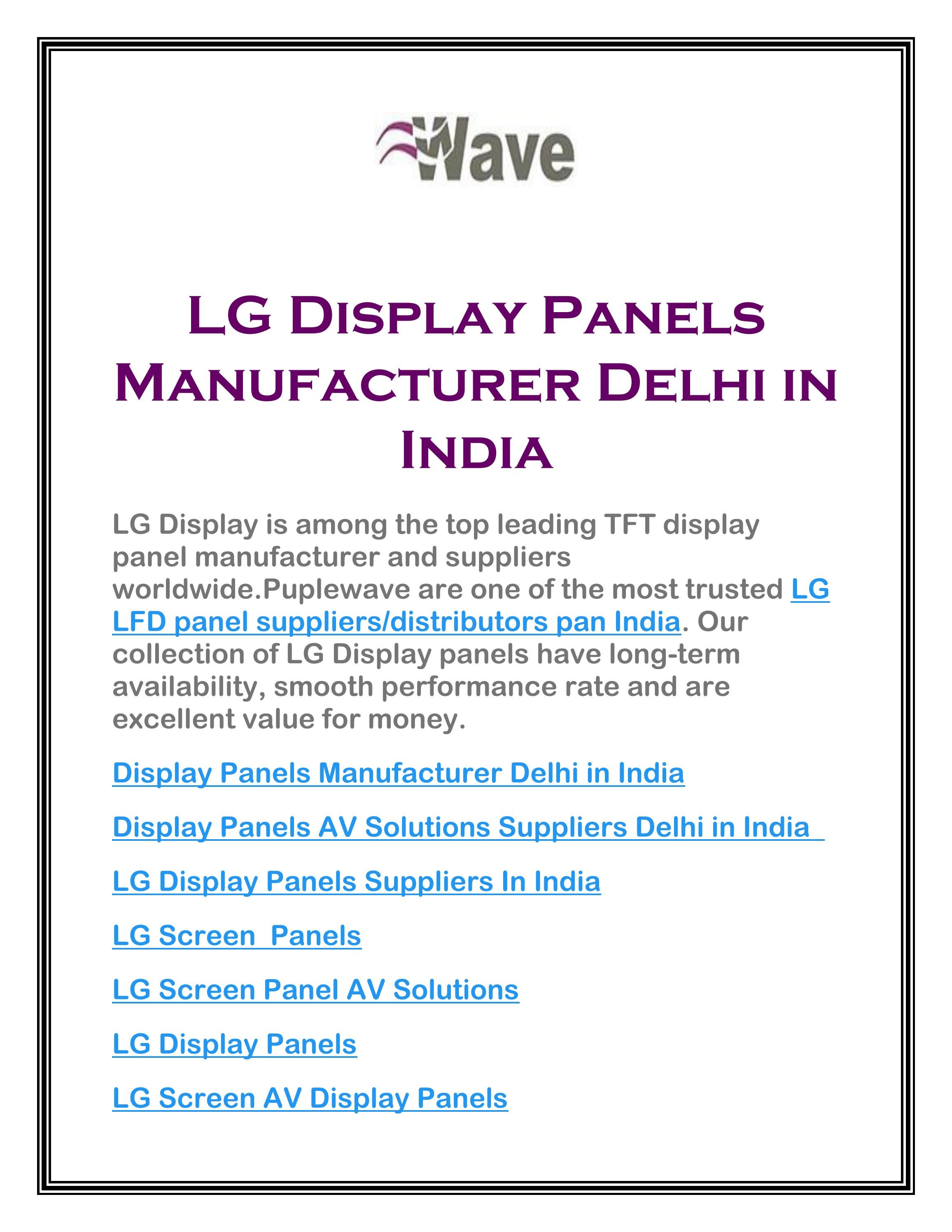 LG Display Panels Manufacturer Delhi in India by Purple wave - Issuu