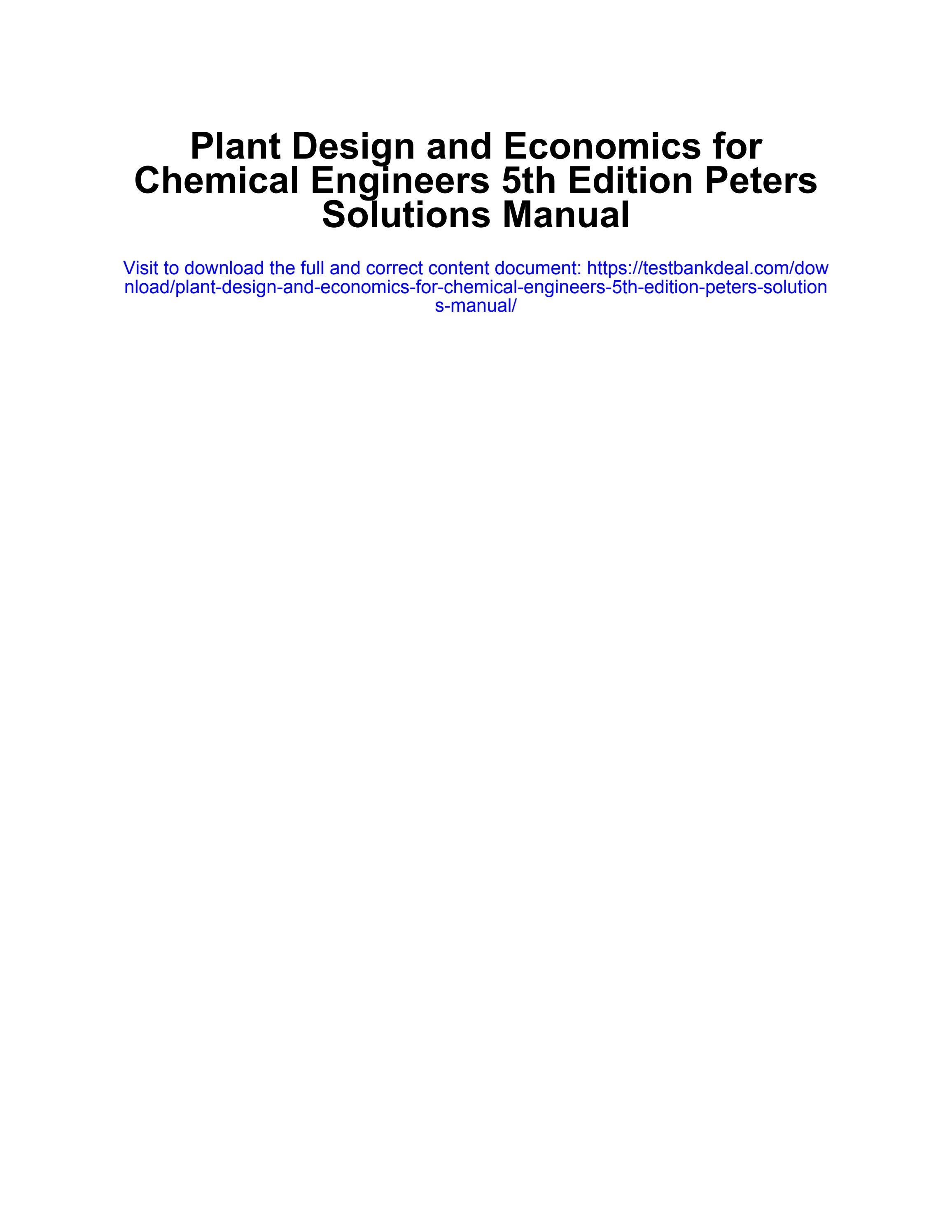 Plant design and economics for chemical engineers 5th edition peters ...