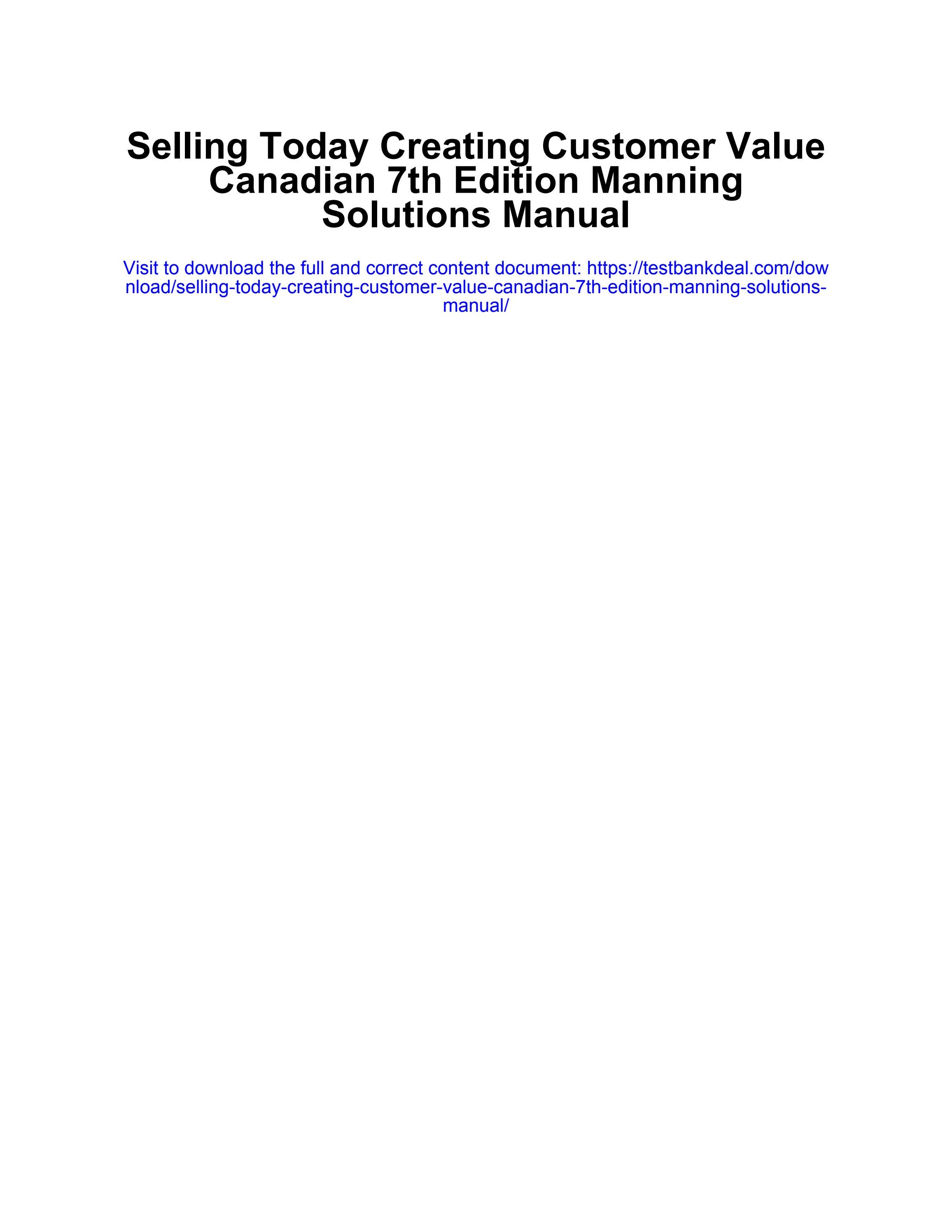 Selling today creating customer value canadian 7th edition manning ...