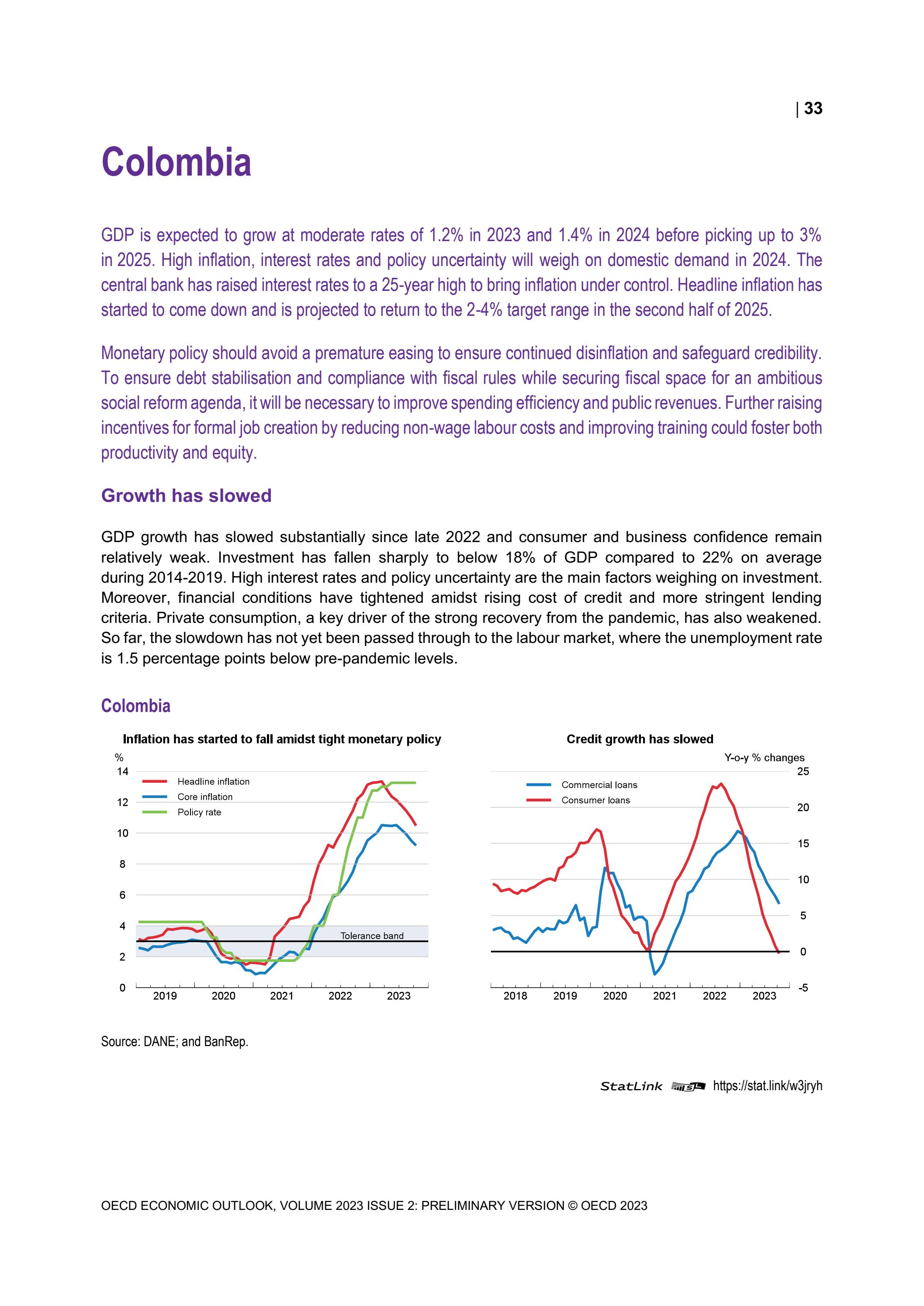Colombia projection note OECD Economic Outlook November 2023 by OECD ...