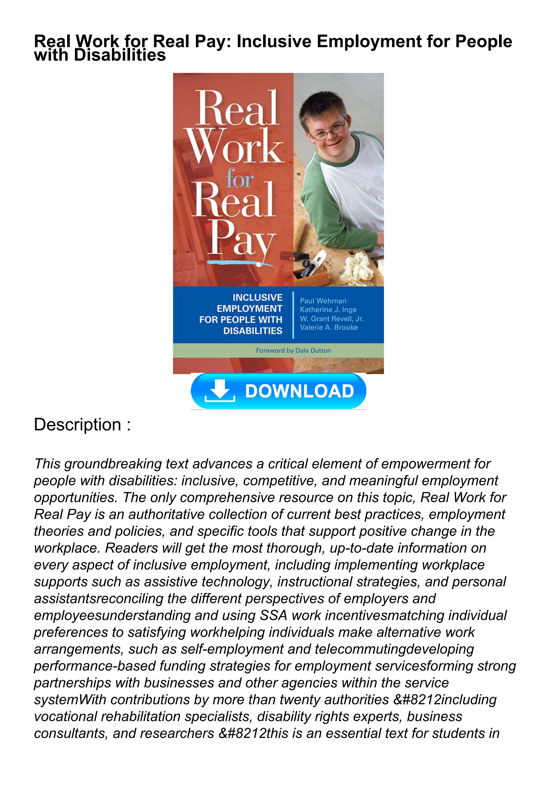 [⚡PDF] Download⭐ Real Work for Real Pay: Inclusive Employment for ...