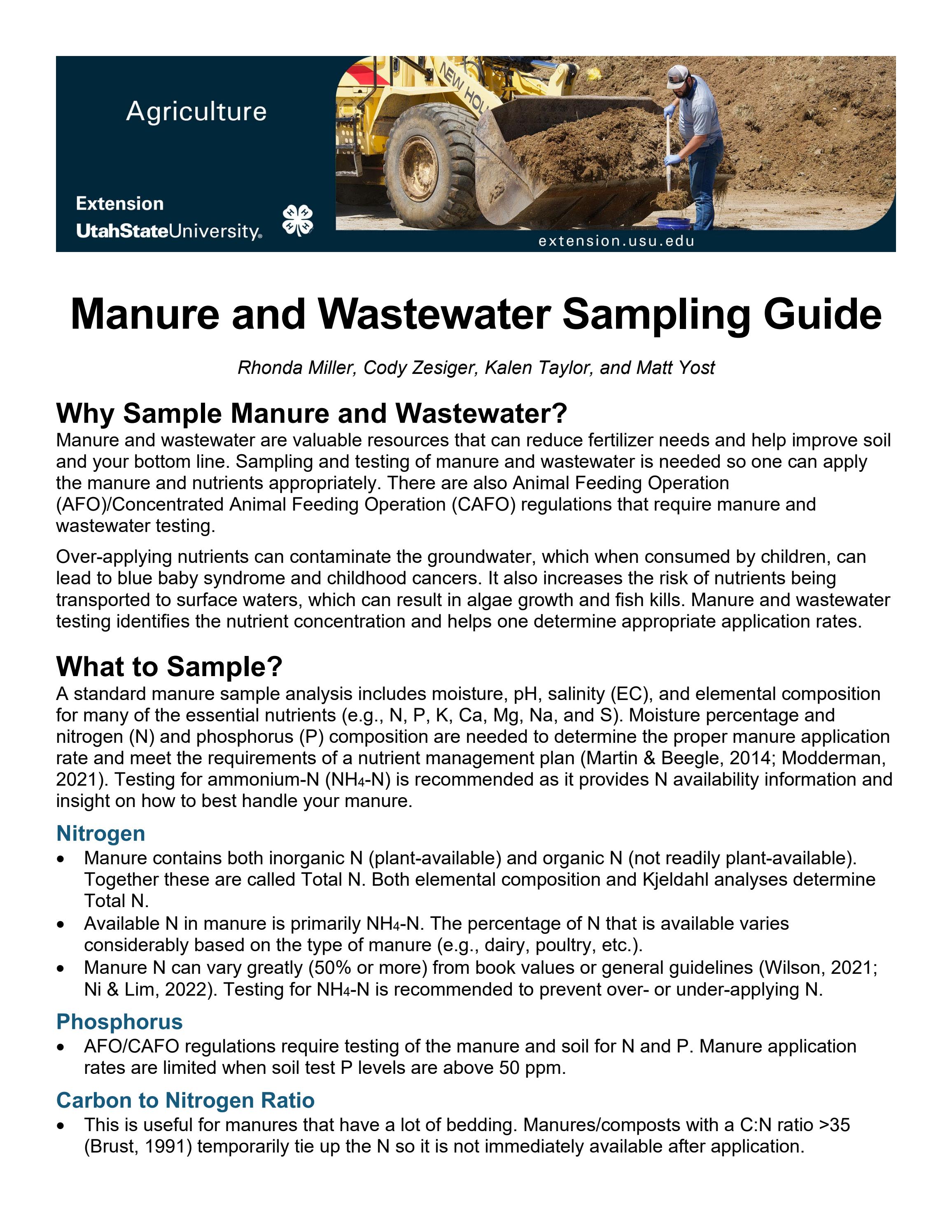 Manure and Wastewater Sampling Guide by Utah State University Extension ...