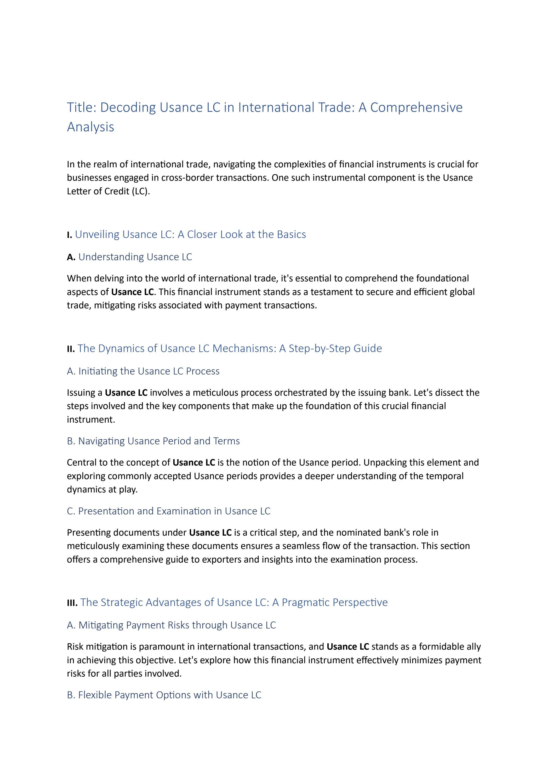 Usance LC Letter of Credit by Chandra_CreditLtd - Issuu